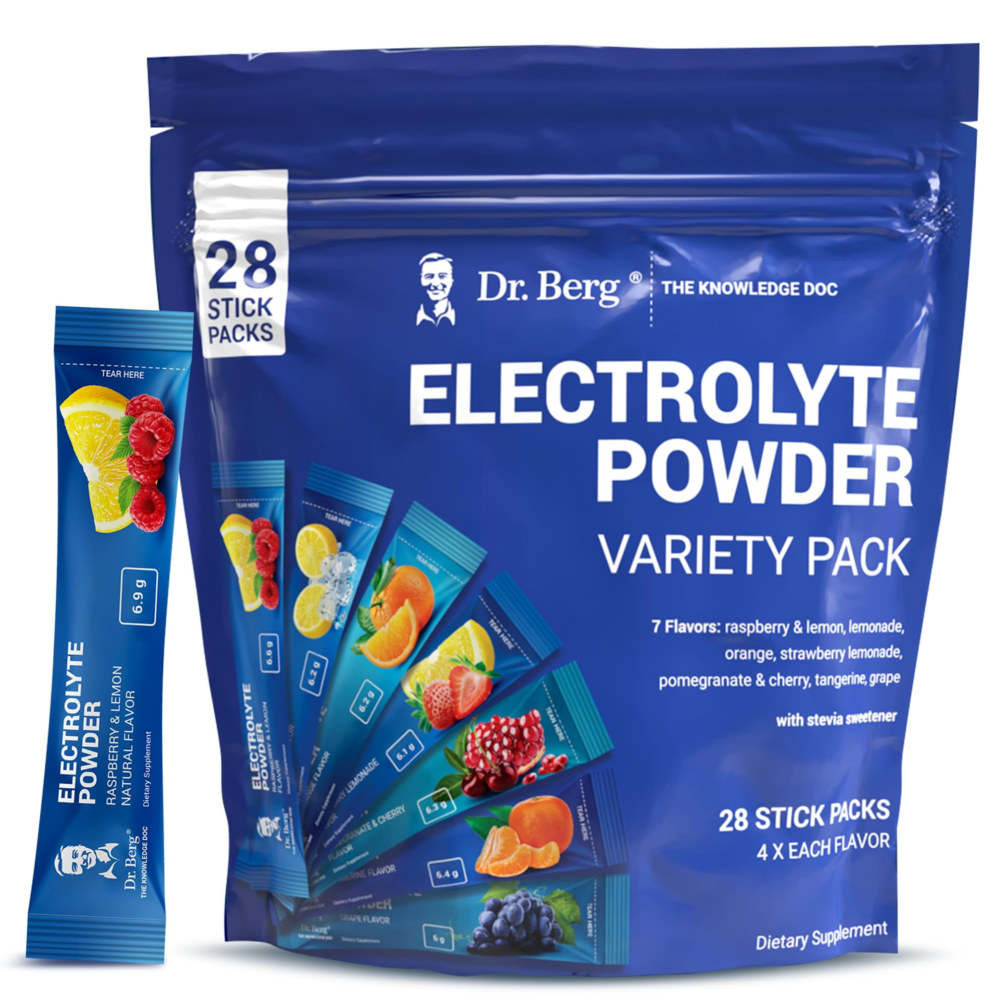 Dr. Berg Electrolyte Powder - Raspberry & Lemon Hydration Powder, 100 ...