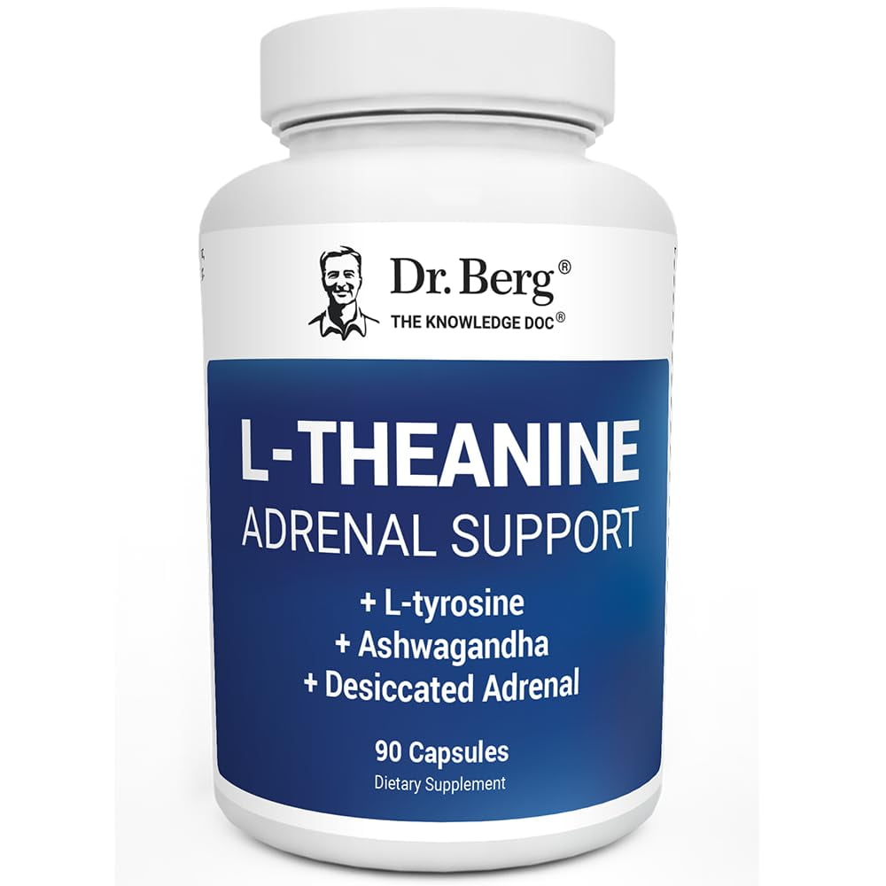Dr. Berg L-Theanine Adrenal Support 200mg – Stress Relief & Sleep Supplement, 90 Capsules ...