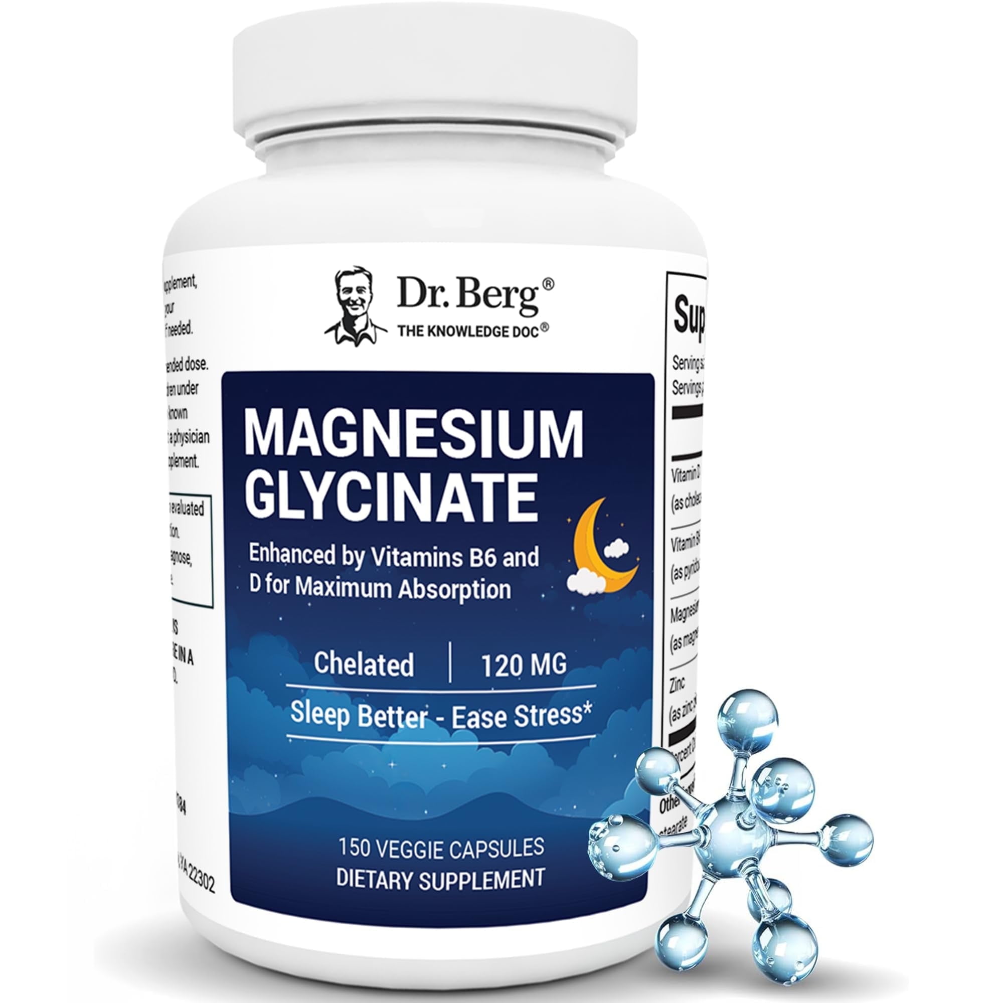 Dr. Berg Magnesium Glycinate 120 mg Chelated Capsules With Zinc, Vitamin D3 & B6, 150 Ct ...