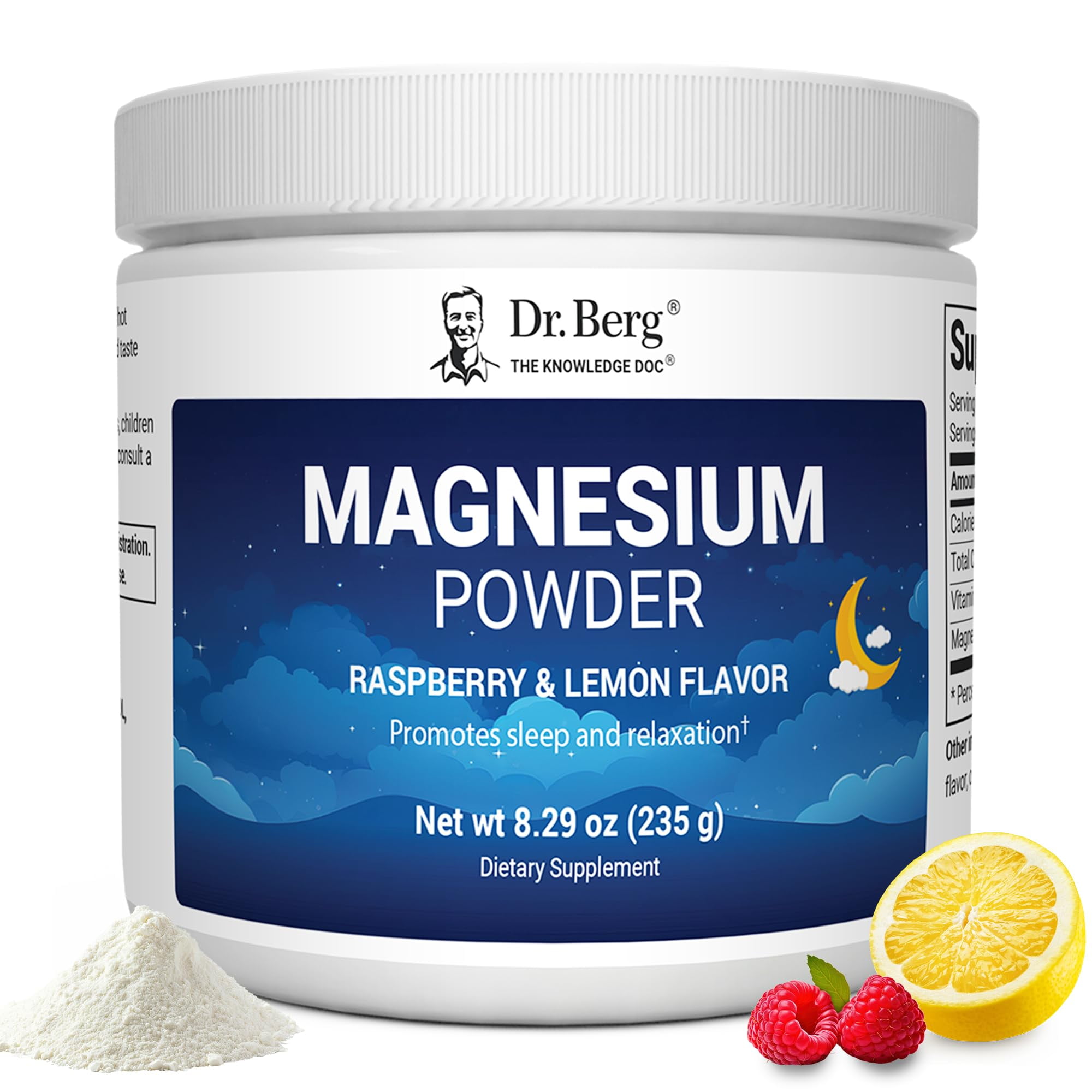 Dr. Berg Magnesium Glycinate Powder, Raspberry Lemon Flavor, Stress ...