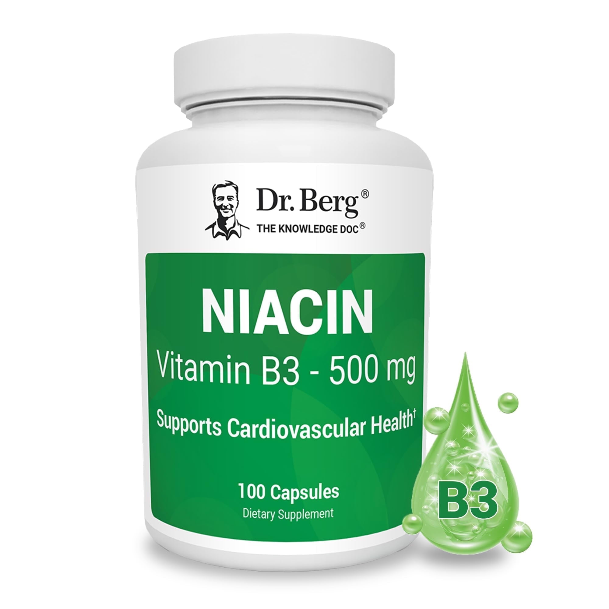 Dr. Berg Niacin 500 mg Capsules - Vitamin B3 with Flushing for Heart ...