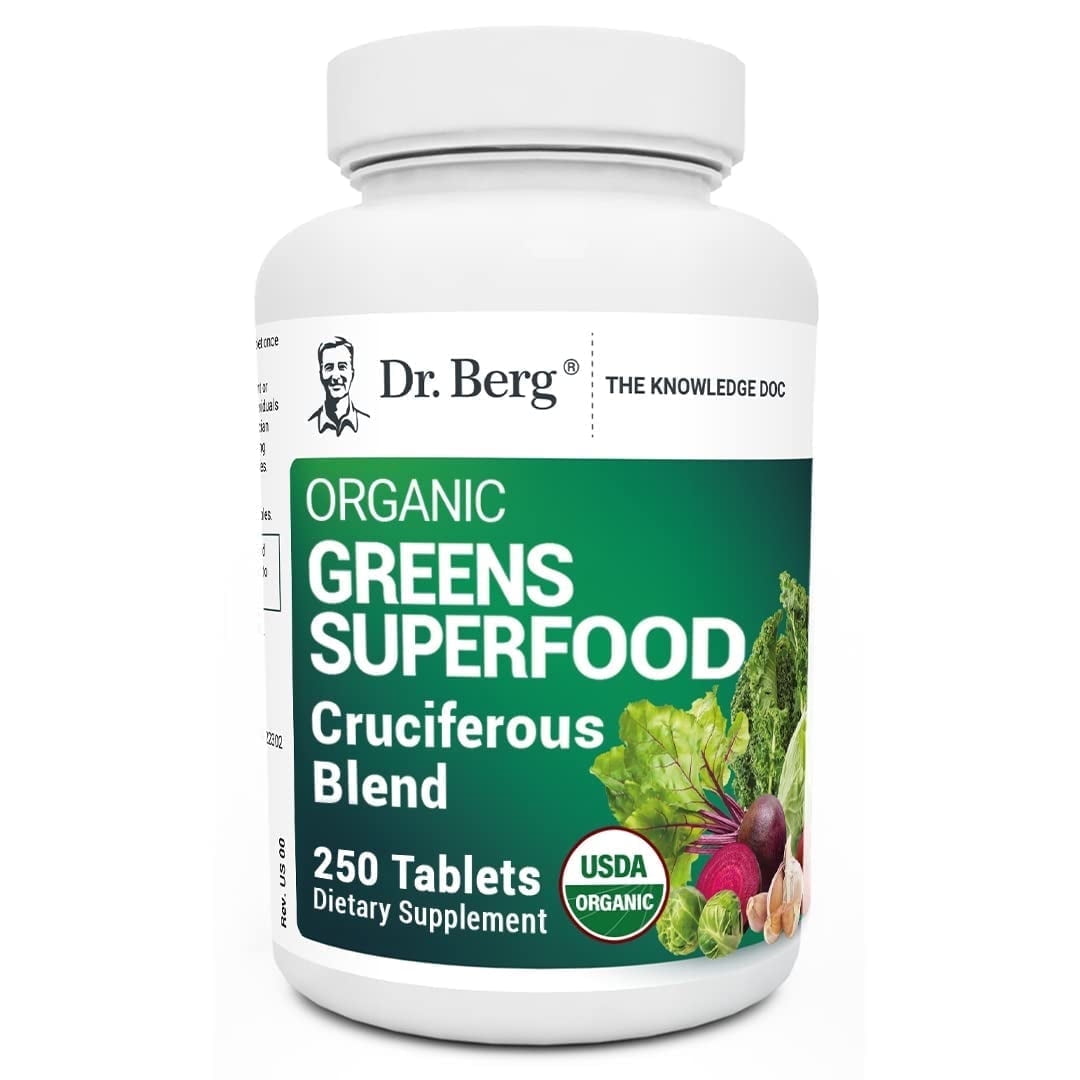 Dr. Berg Organic Superfood Greens Supplement, 250 Easy-to-Swallow ...