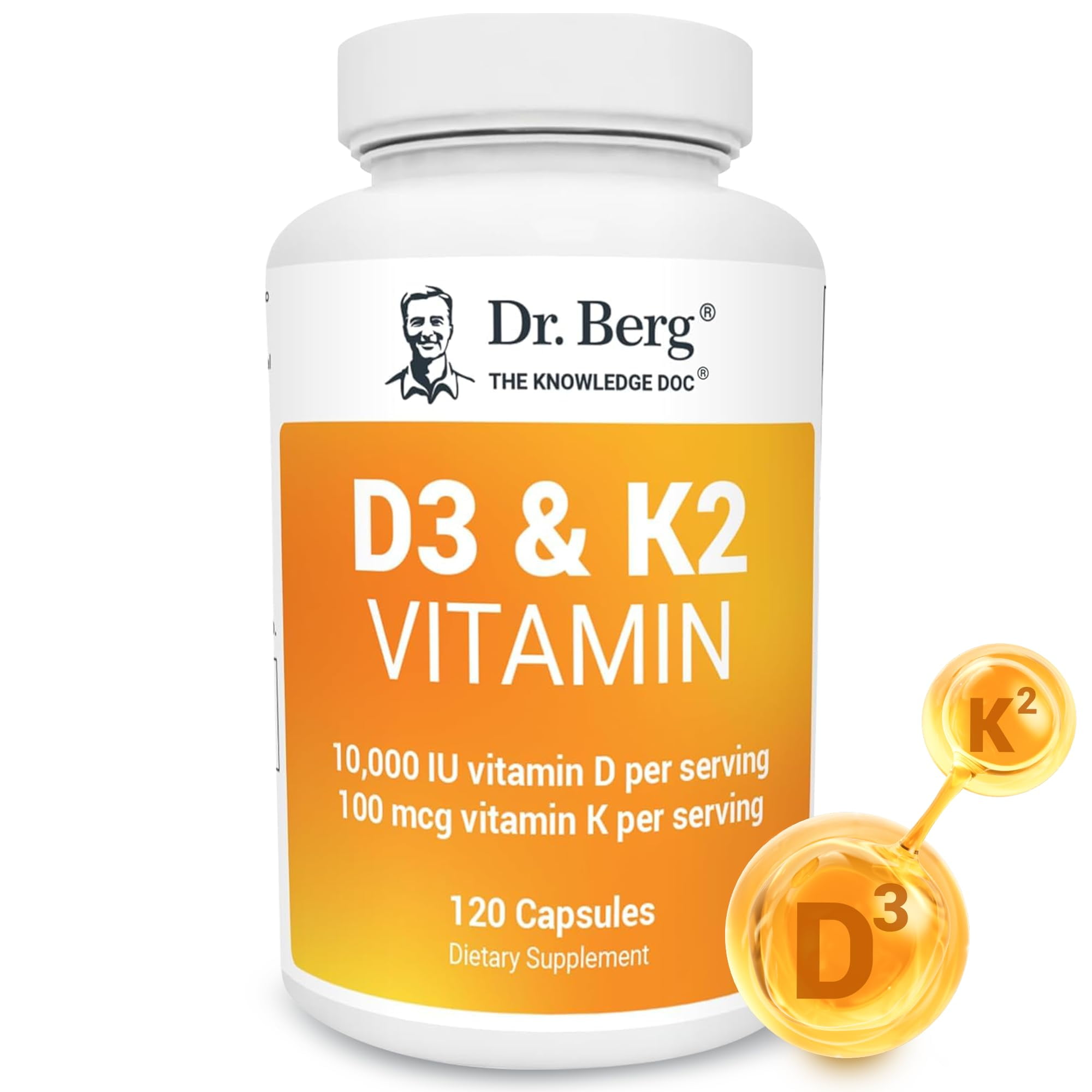 Free Shipping! Dr. Berg D3 & K2 Vitamin Supplement for Heart and Bone Health, 120 Capsules ...