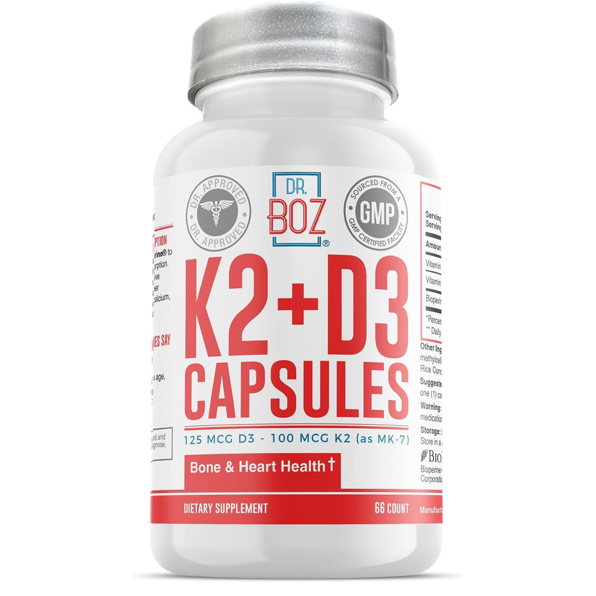 Dr. Boz - K2+Capsules, 66 Servings KMC2- Vitamin K2 Supplement with ...
