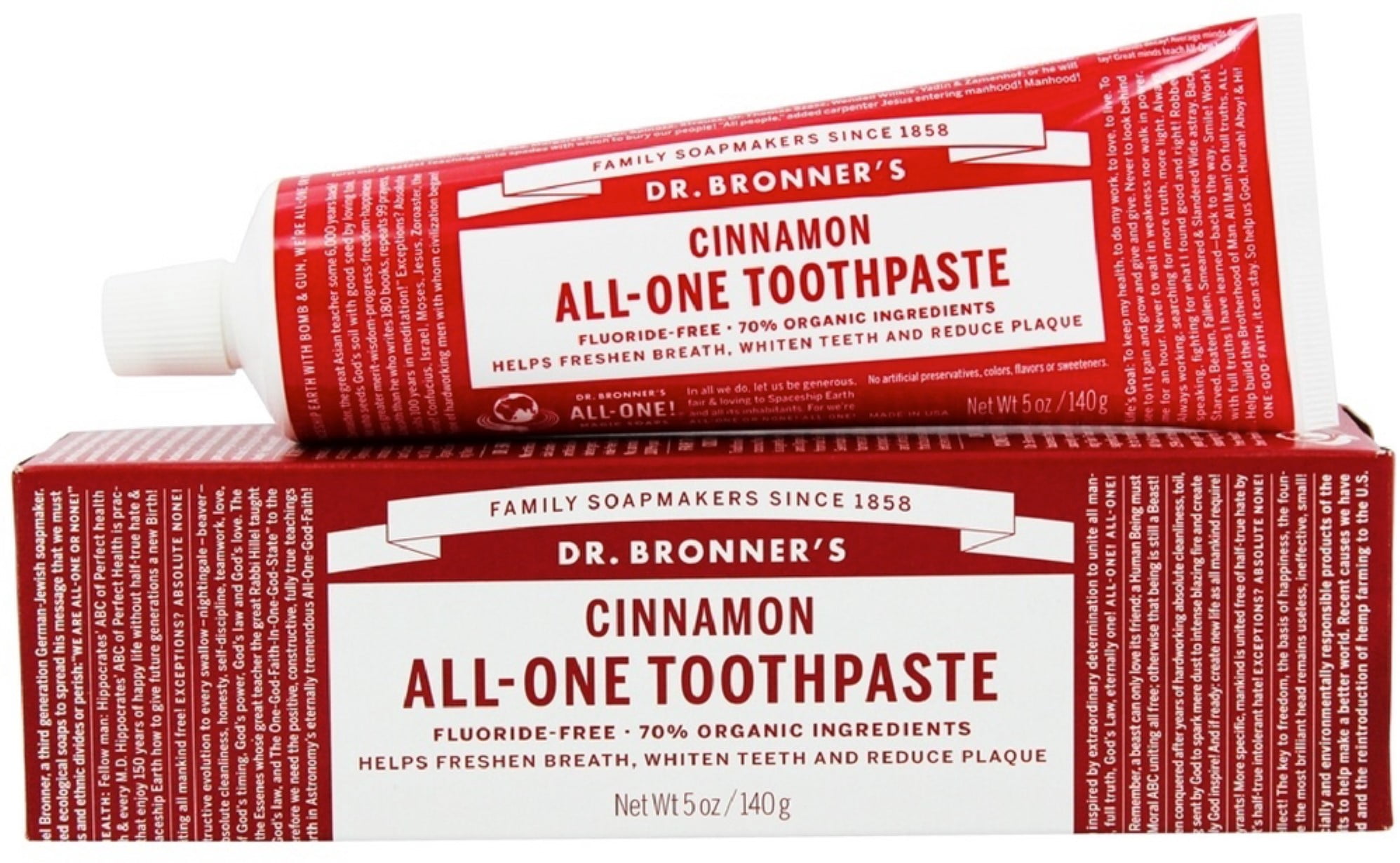 Dr. Bronner's All-One Toothpaste Fluoride Free Cinnamon 5 oz (Pack of 2 ...