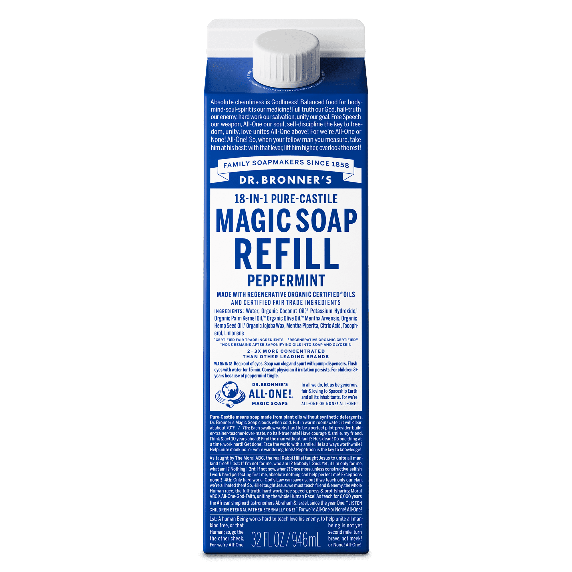 Dr. Bronner's Magic Soap - Peppermint - Pure-Castile Liquid Refill ...