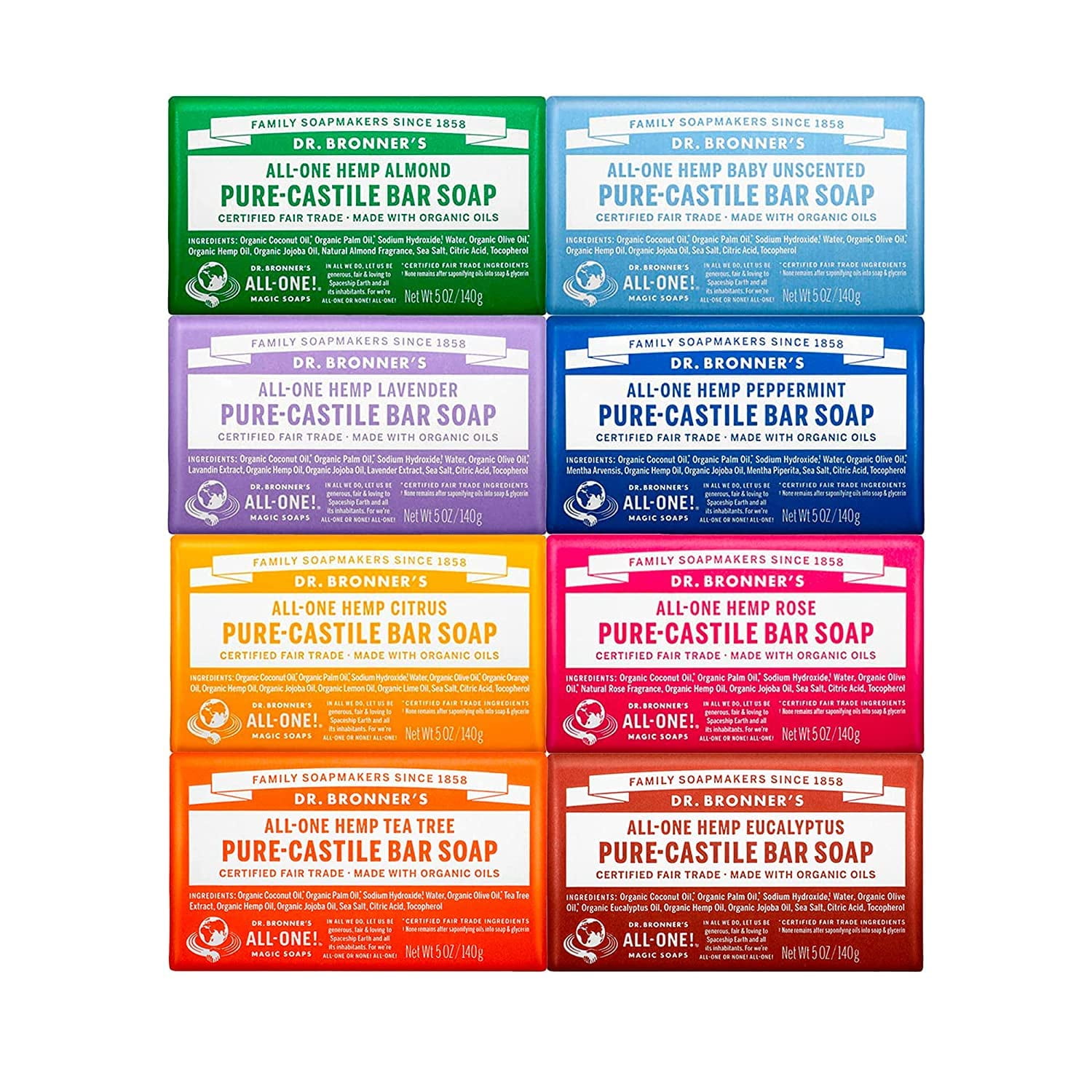 Dr. Bronner's - Pure-Castile Bar Soap (5 oz Variety Pack) Almond ...