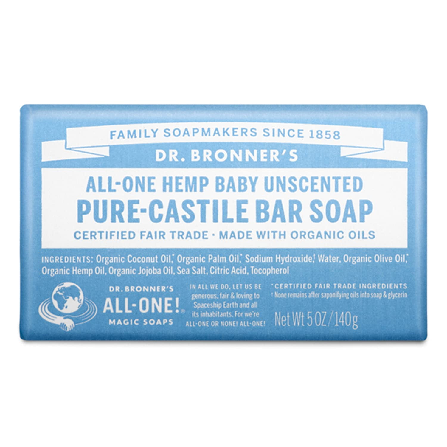 Dr. Bronners - Pure-Castile Bar Soap (Baby Unscented, 5 Ounce) - Made ...