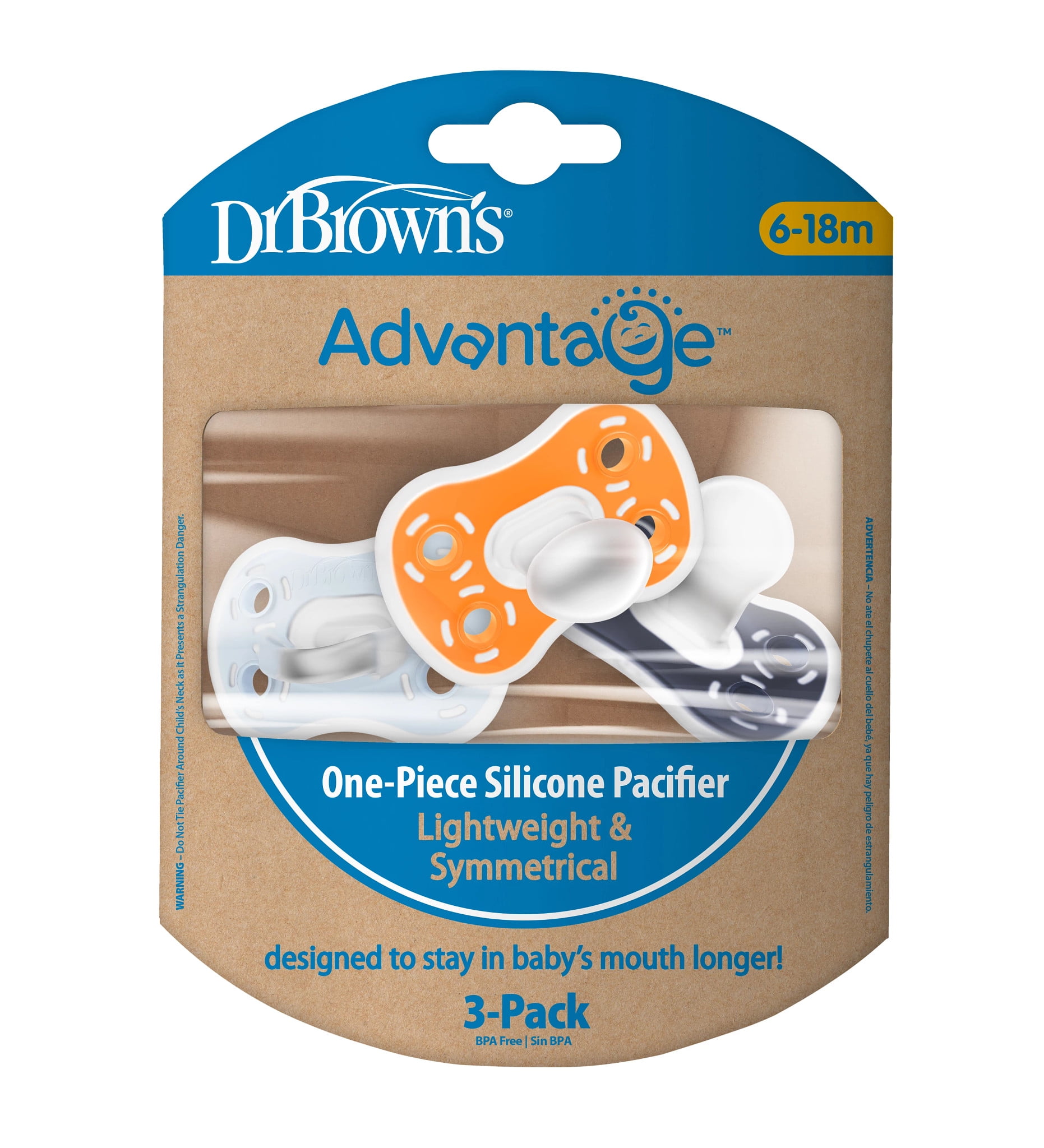 Dr. Brown's Advantage One-Piece Silicone Baby Pacifier, Fully ...