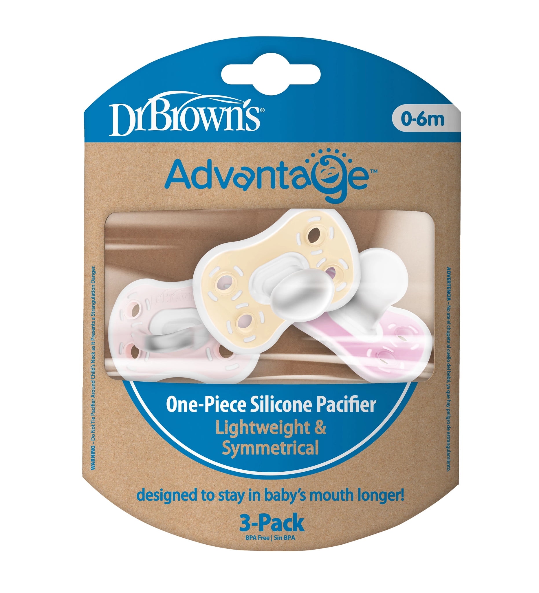 Dr. Brown's Advantage One-Piece Silicone Baby Pacifier, Fully ...