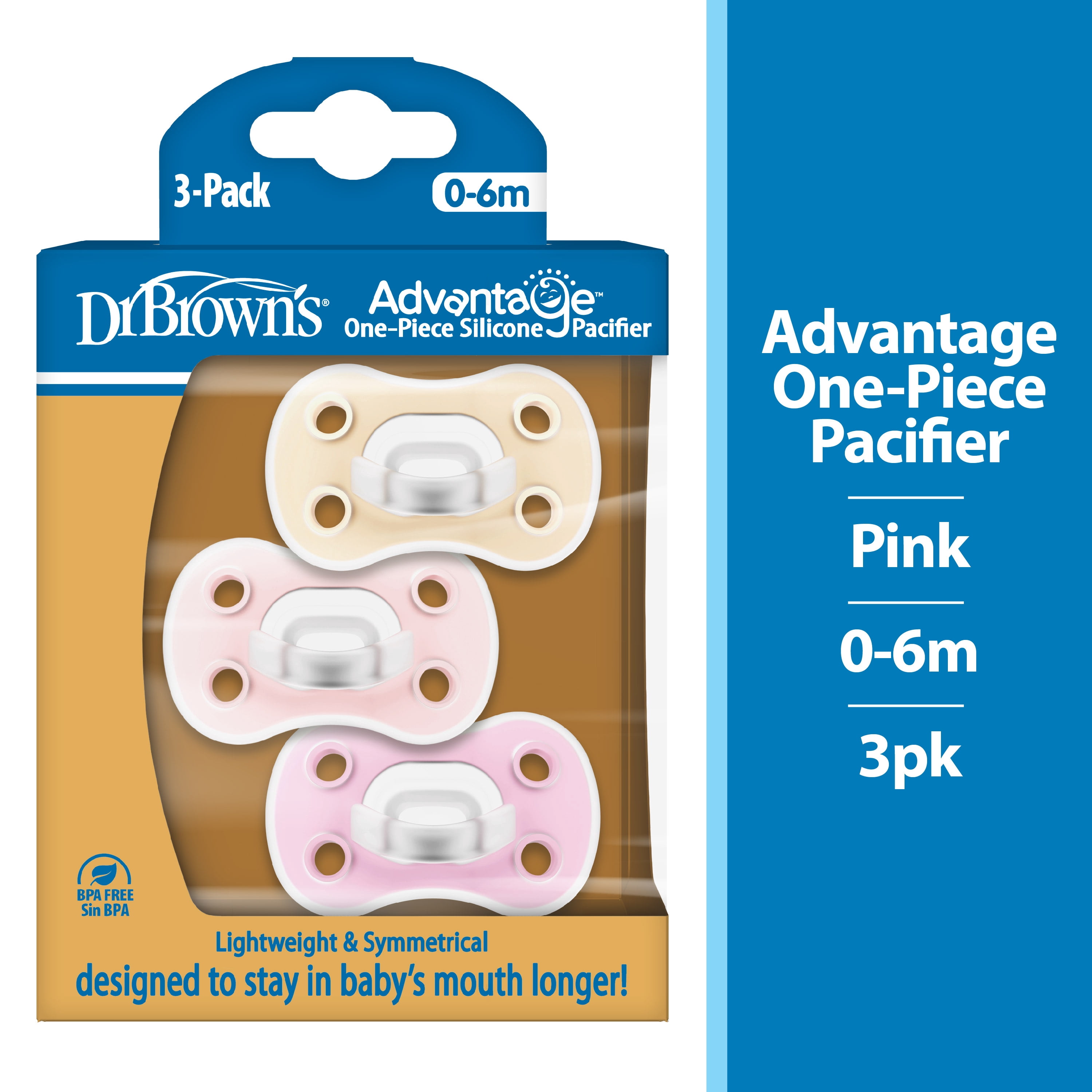 Dr. Brown's Advantage One-Piece Silicone Baby Pacifier, Fully ...