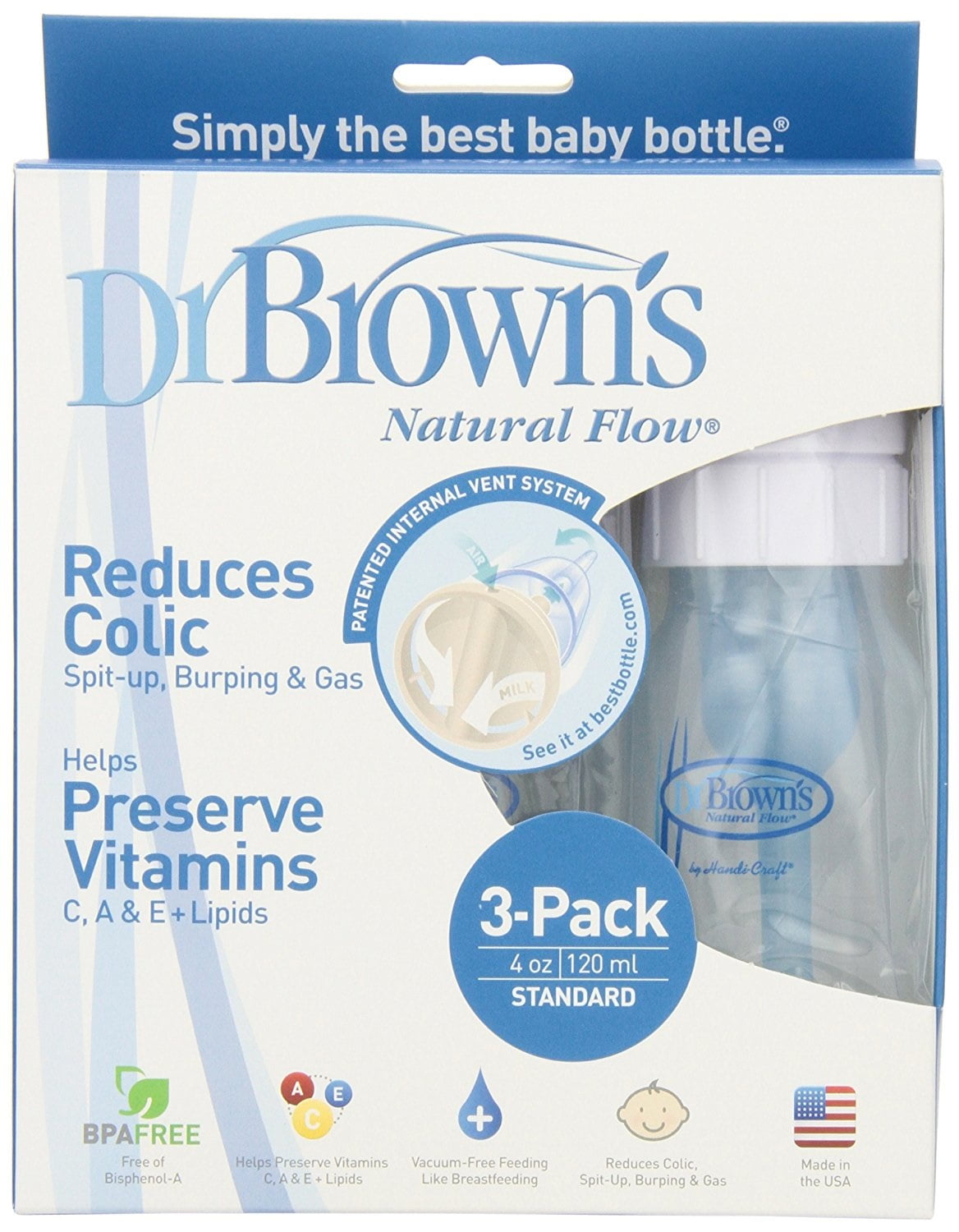 Dr. Brown's BPA Free Polypropylene Natural Flow Standard Neck Bottle, 4 ...