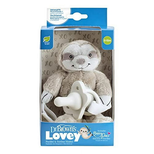 Dr. Brown's Baby Lovey Pacifier & Teether Holder, Sloth with Grey ...