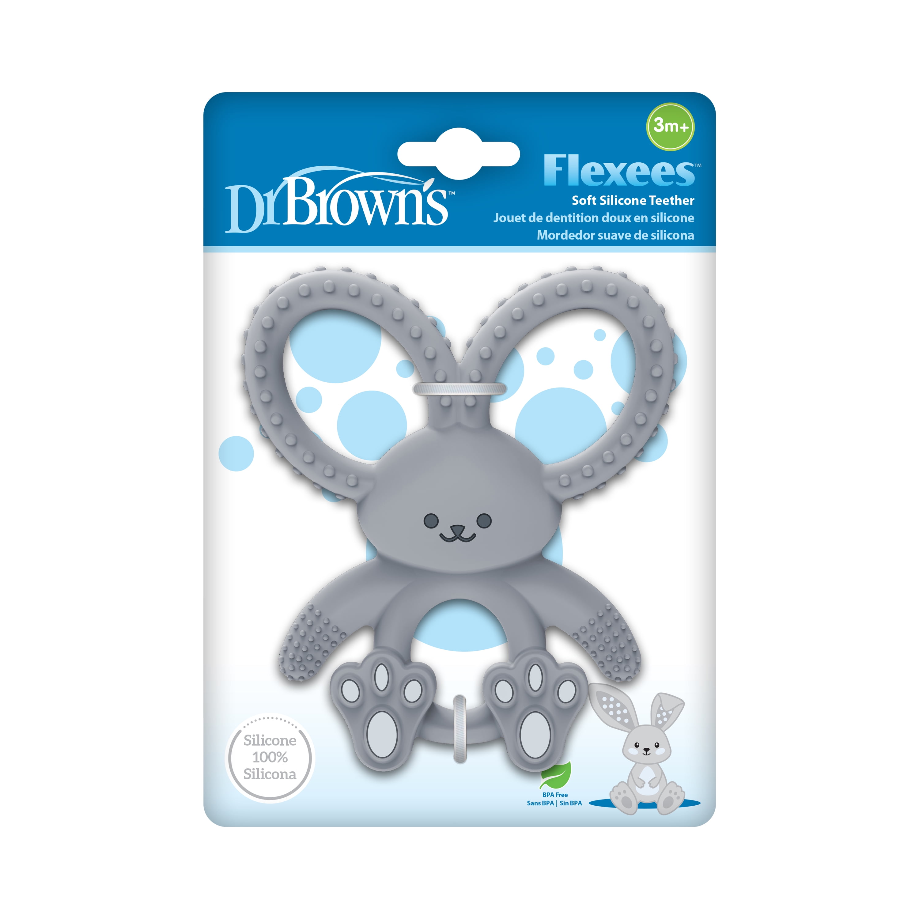 Dr. Brown's Flexees Teether Gray Bunny Soft Silicone Baby Teether 3 ...