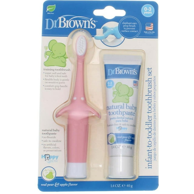 Dr. Brown's Infant-To-Toddler Kids Toothbrush & Toothpaste Kit, Pink, 2 ...