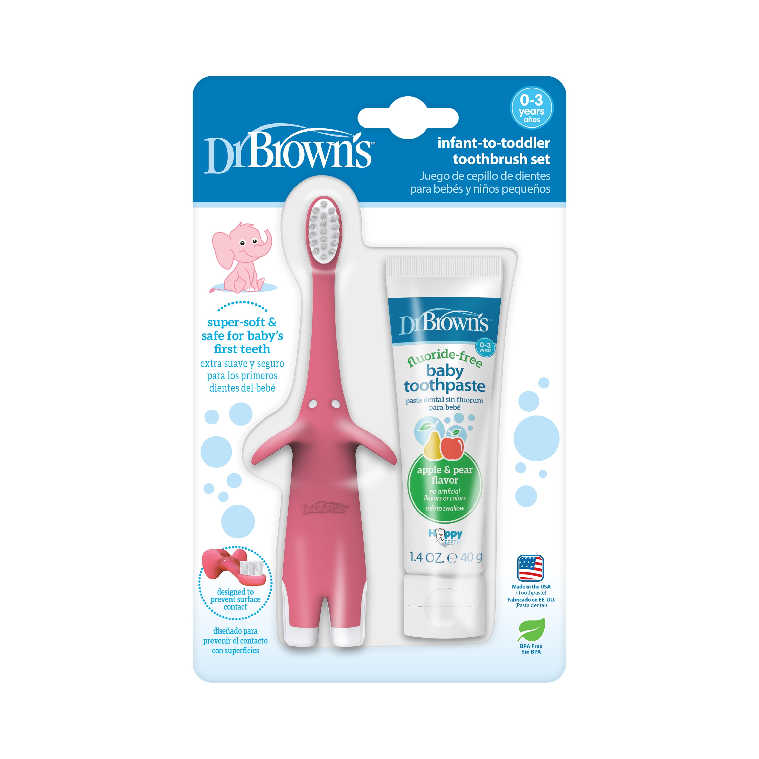 Dr. Brown's Infant to Toddler Pink Elephant Toothbrush and Baby ...