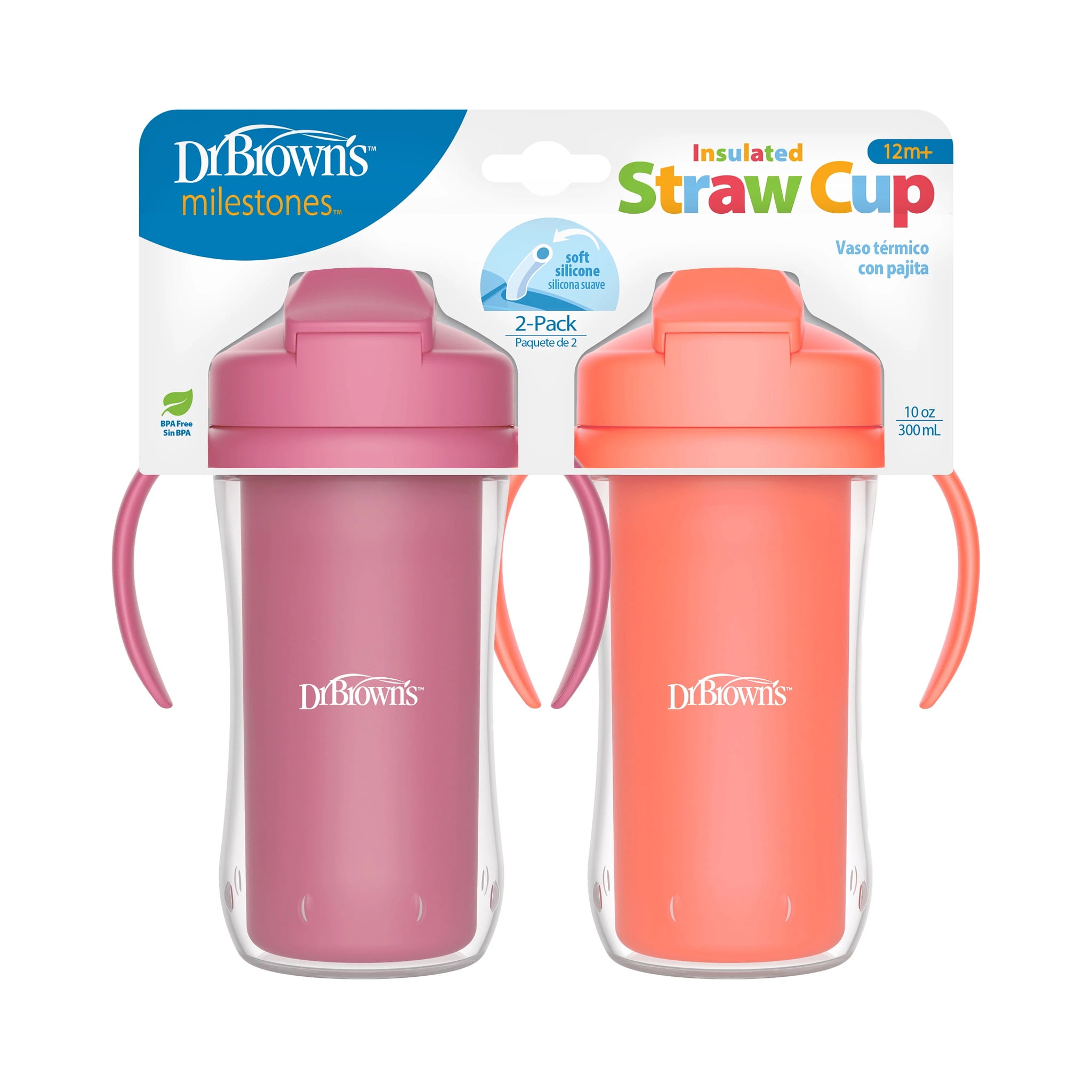 Dr. Brown's Milestones Insulated Sippy Cup with Straw & Handles, Pink ...