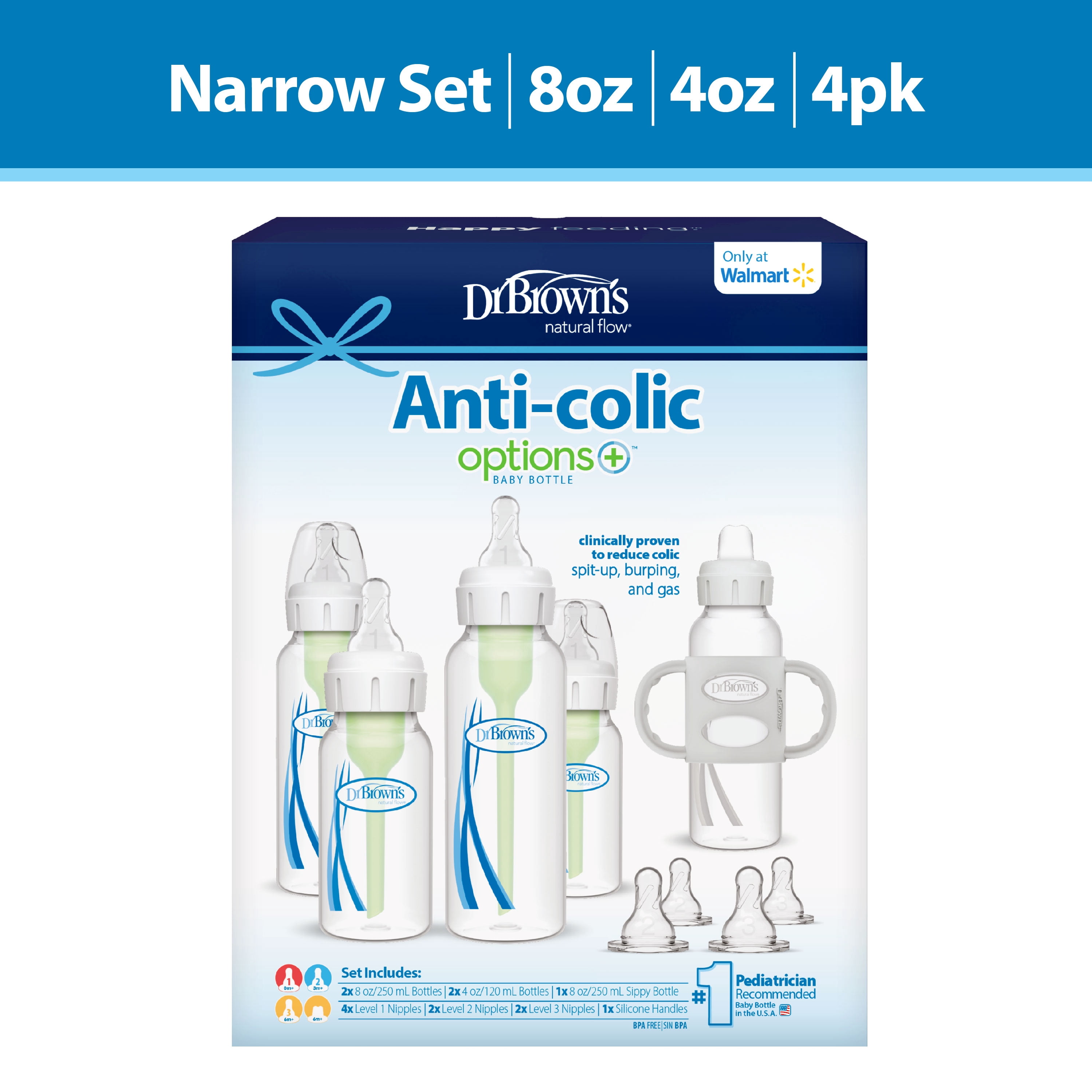 Dr. Brown's Anti-Colic Newborn Baby Bottle Gift Set, Clear with Gray ...