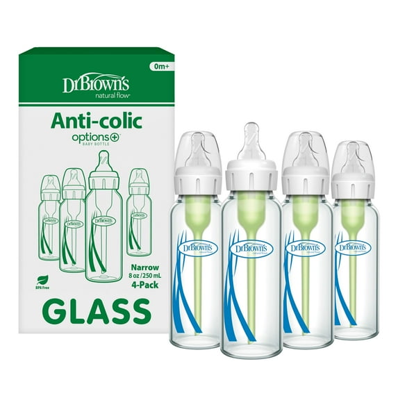 Dr. Brown's Natural Flow Anti-Colic Options+ Narrow Glass Baby Bottle 8 ...