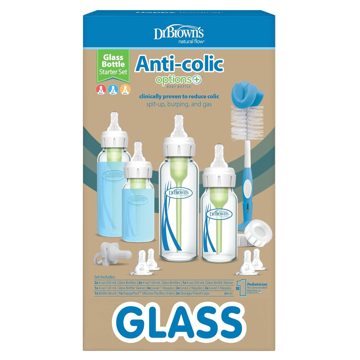 Dr. Brown's Natural Flow Anti-Colic Options+ Narrow Glass Baby Bottle ...