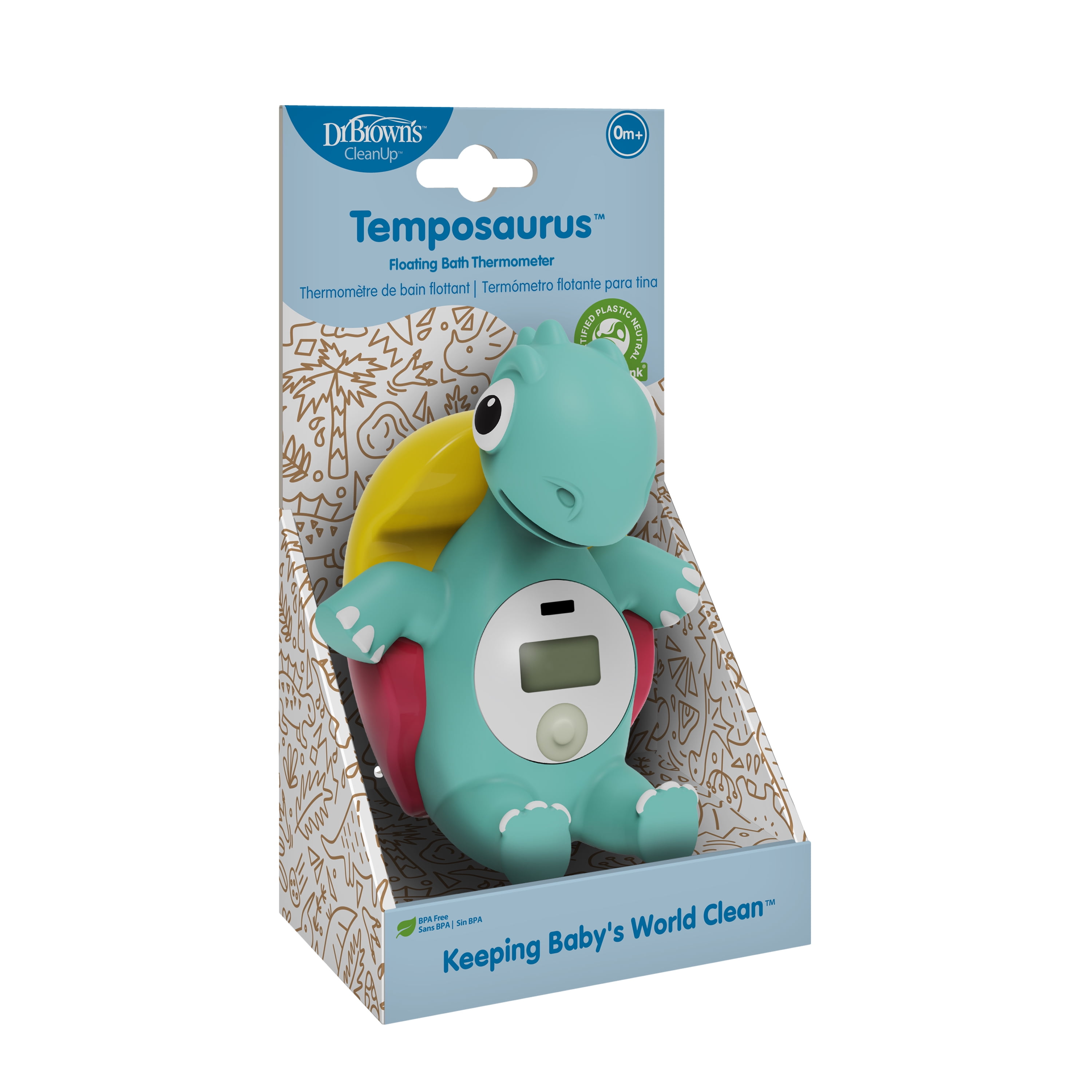 Dr. Brown's Clean Up Floating Baby Bath Thermometer, Green Dinosaur ...