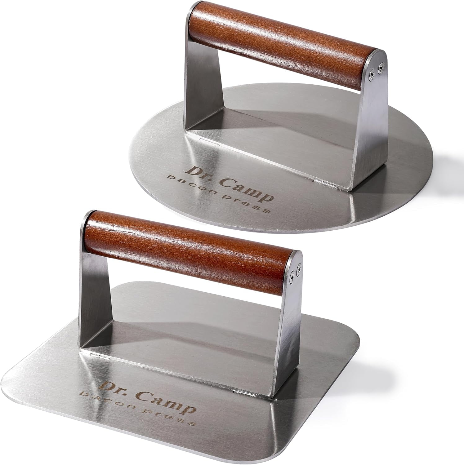 Dr. Camp 7 inch Stainless Steel Burger Smasher with Wood Handle, Heavy ...