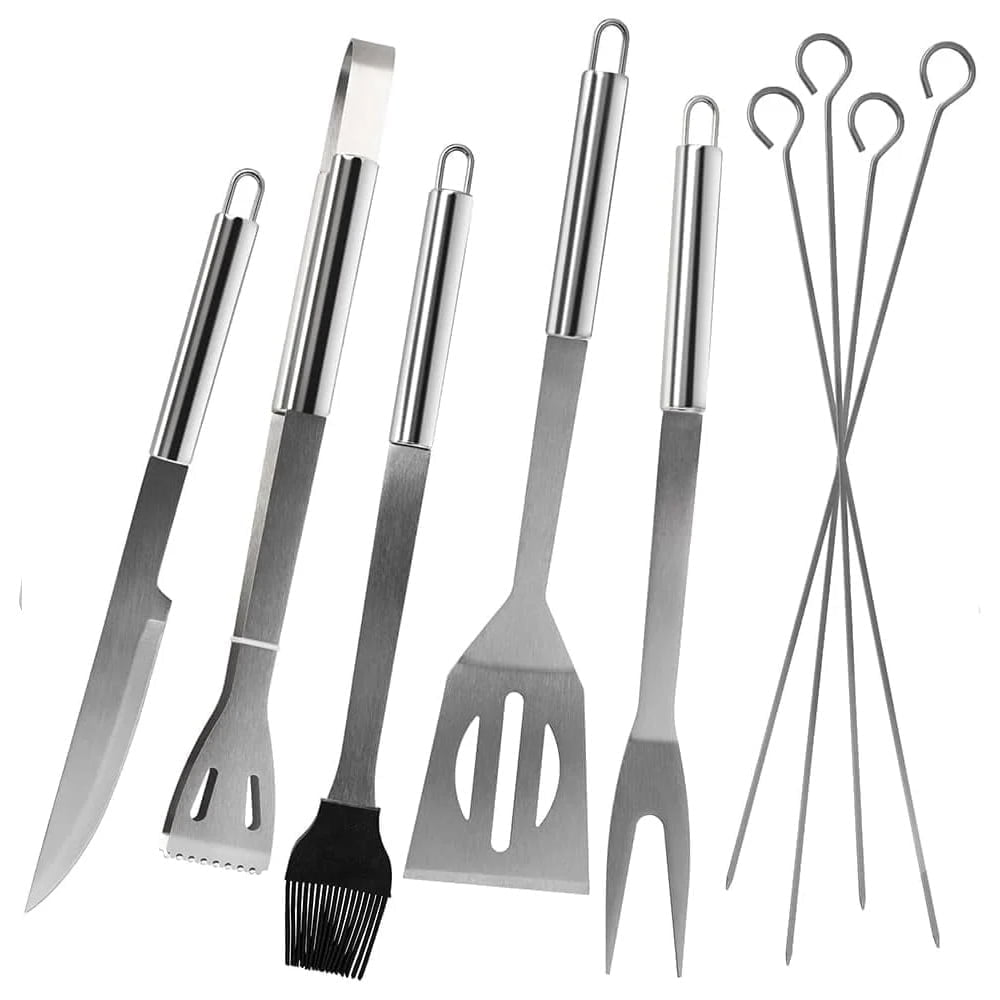 Dr. Camp 9-Piece Stainless Steel BBQ Tool Set, Spatula, Tongs, Skewers ...
