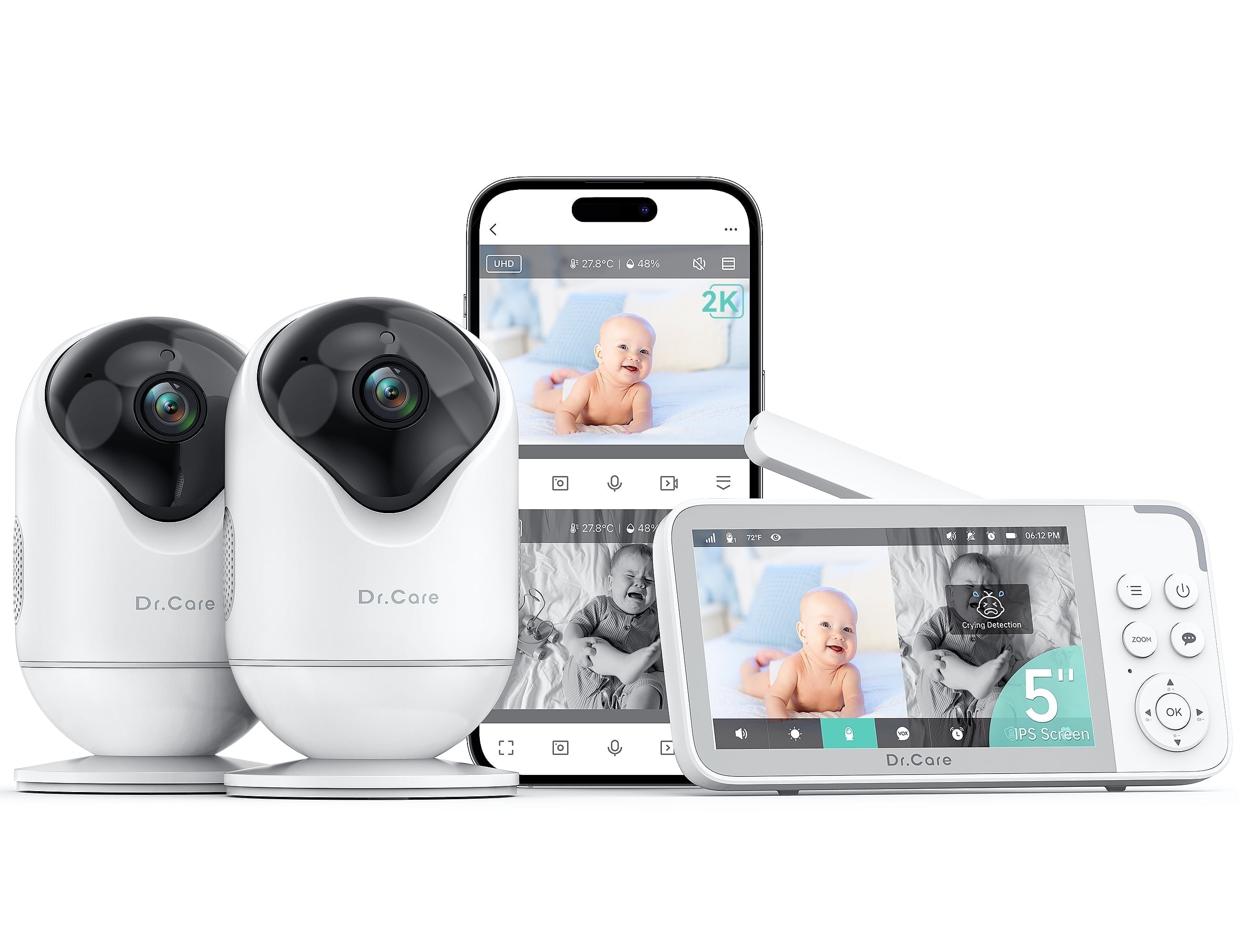 Dr.Care 5" Smart Wifi Baby Monitor with Dual 2K Camera,APP Control, Cry ...