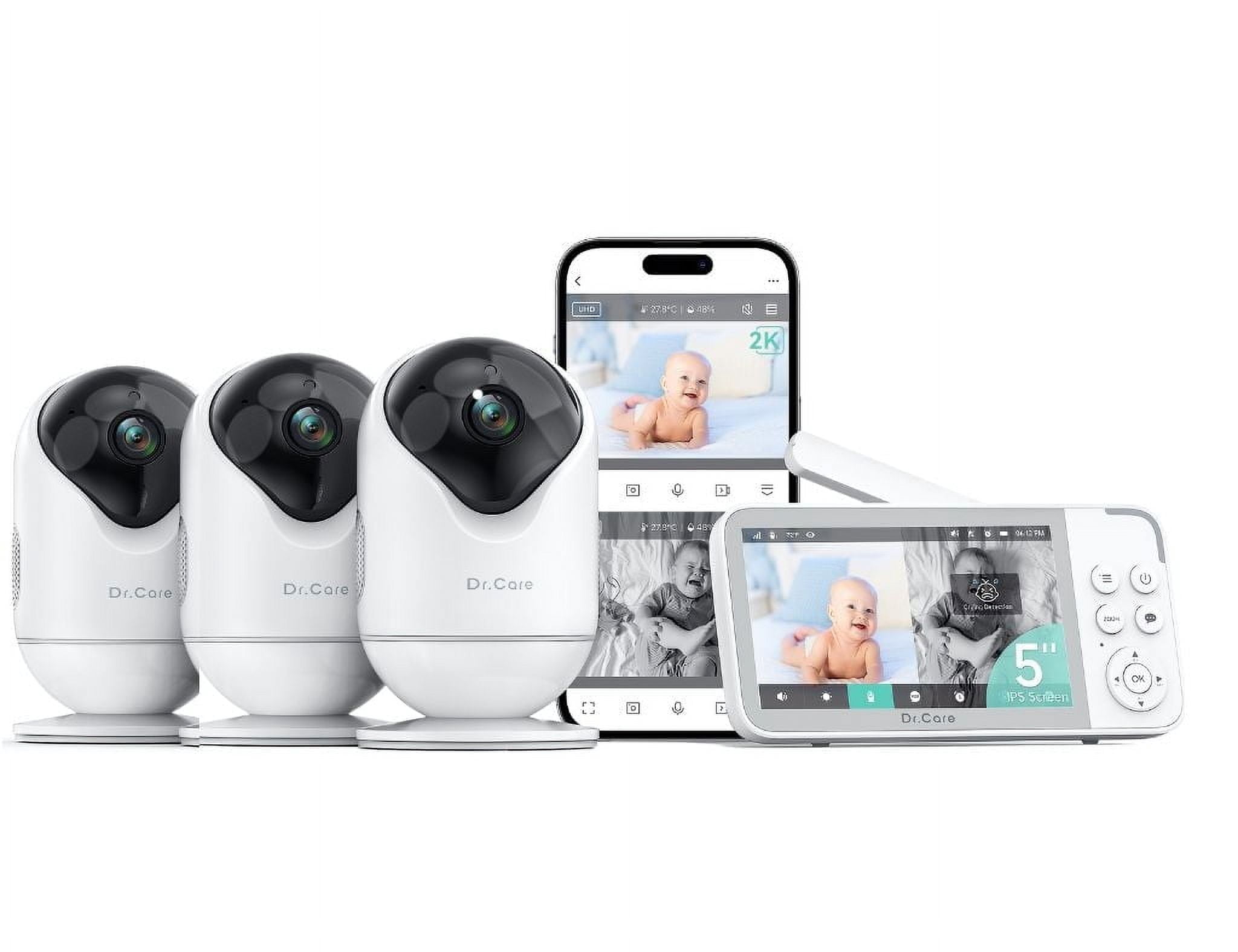 Dr.Care 5" Smart Wifi Baby Monitor with 3 Cameras,APP Control, Cry ...
