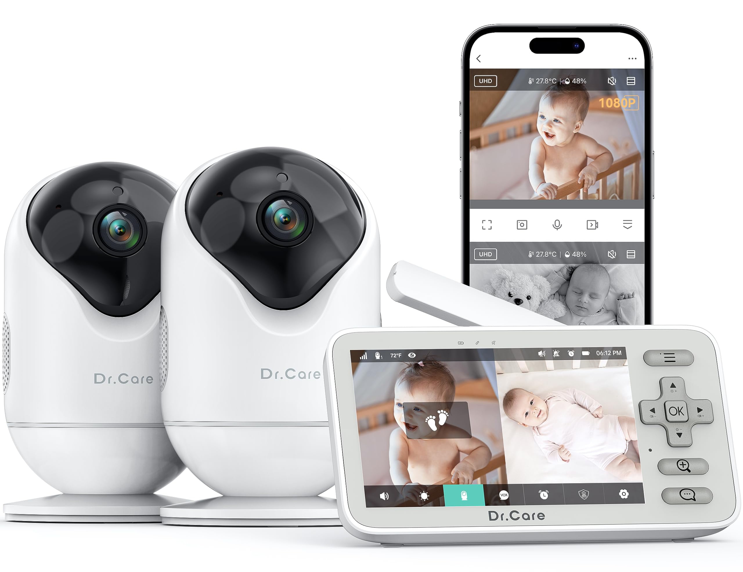 Dr.Care VistaView Lite Smart WiFi Baby Monitor with 2 Cameras- 4” 720P ...