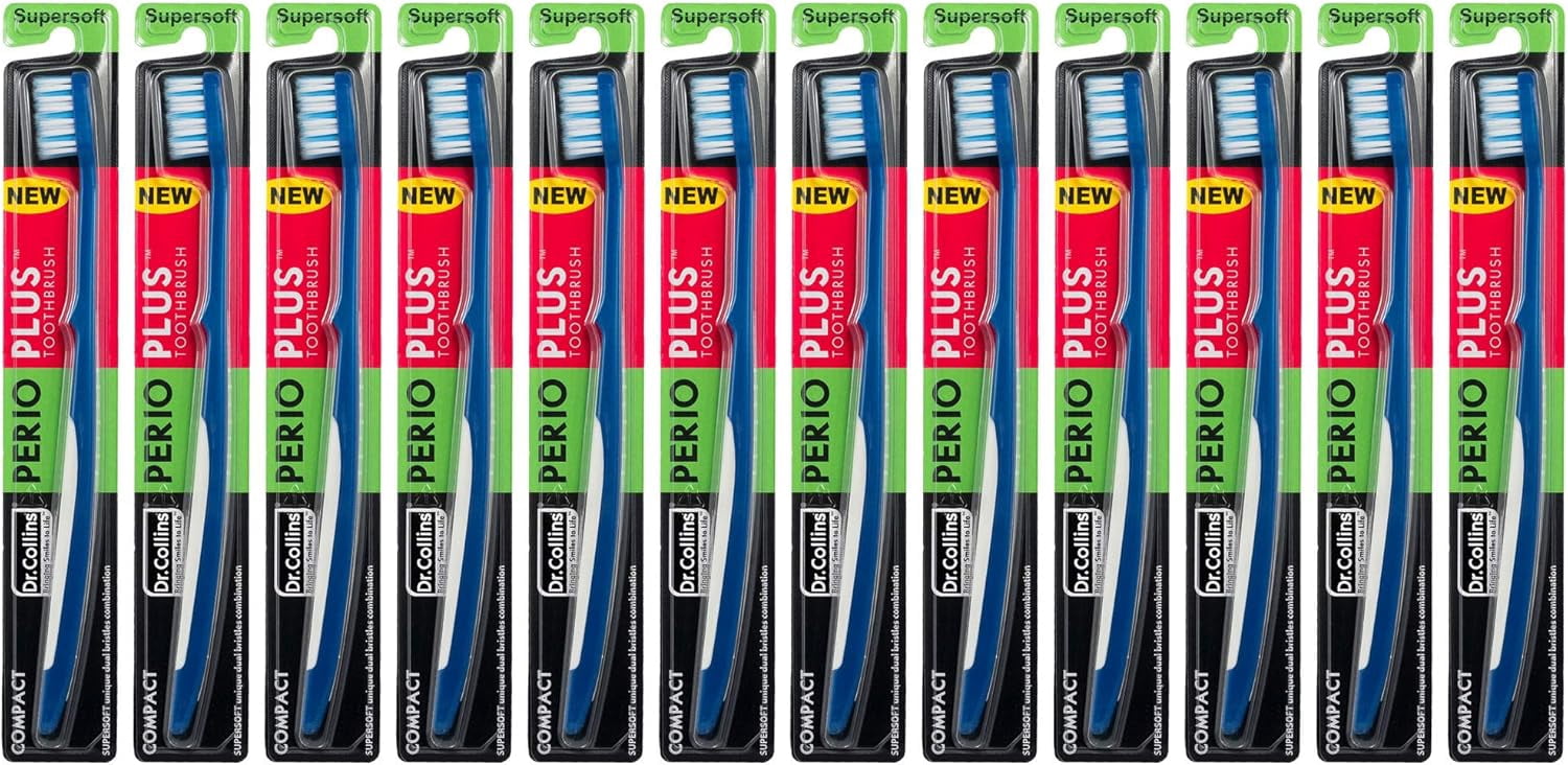 Dr. Collins Perio Plus Compact Toothbrush, (Colors Vary) (Pack of 12 ...