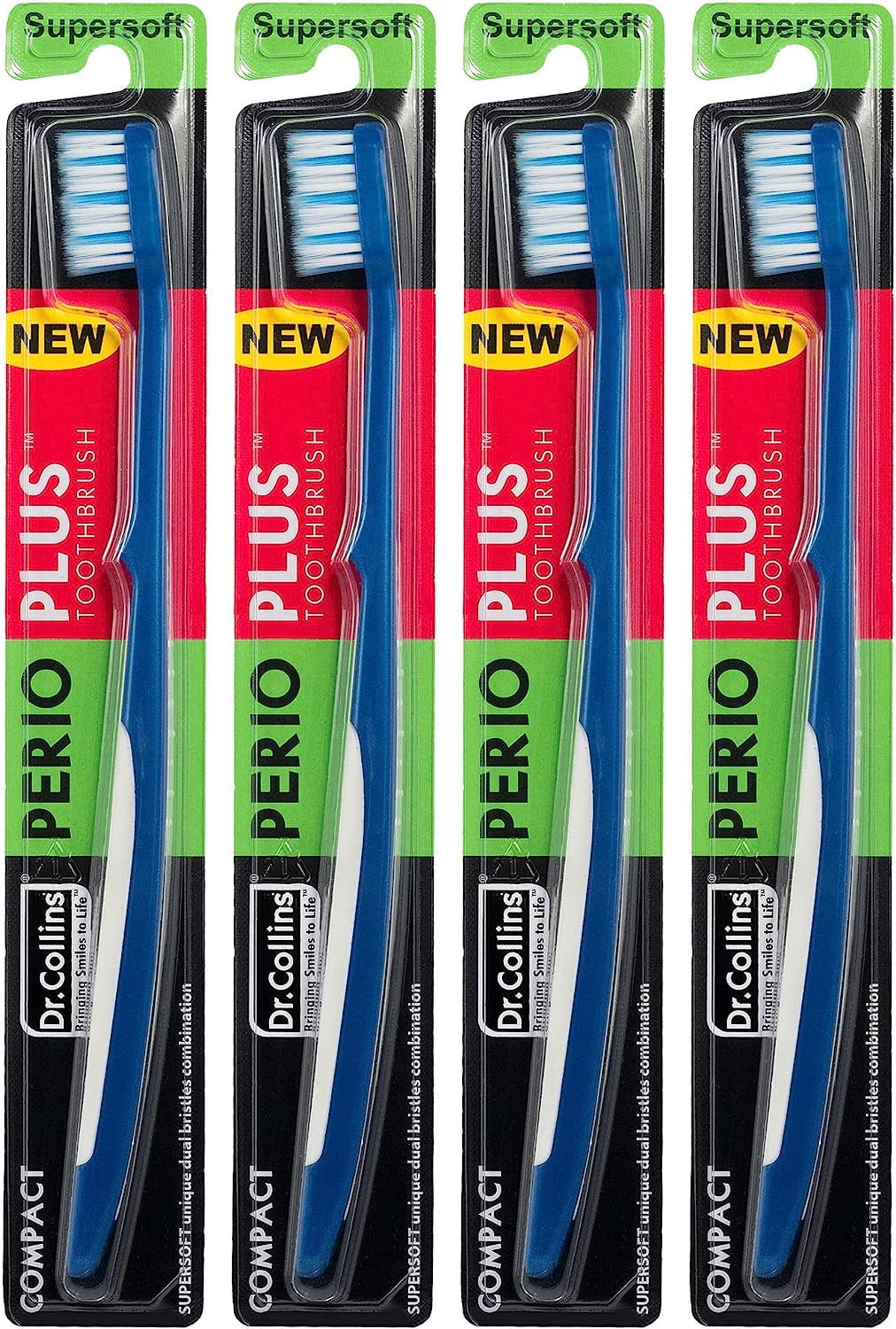 Dr. Collins Perio Plus Compact Toothbrush, (Colors Vary) (Pack of 4 ...