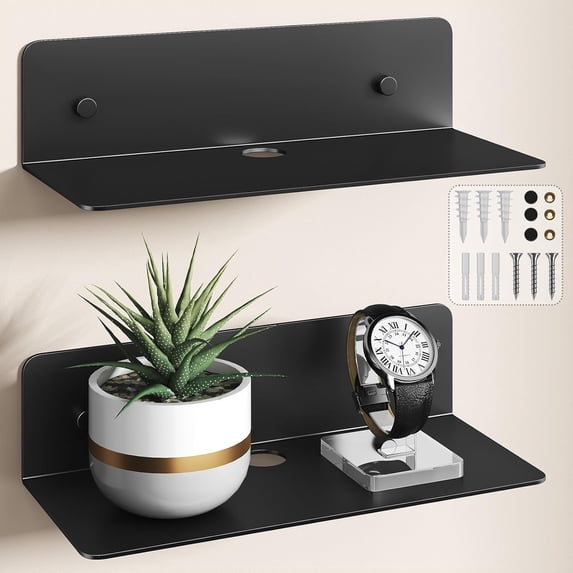 Dr.DJ Floating Shelves 9 Inch Metal Wall Mounted Set of 2 Black ...