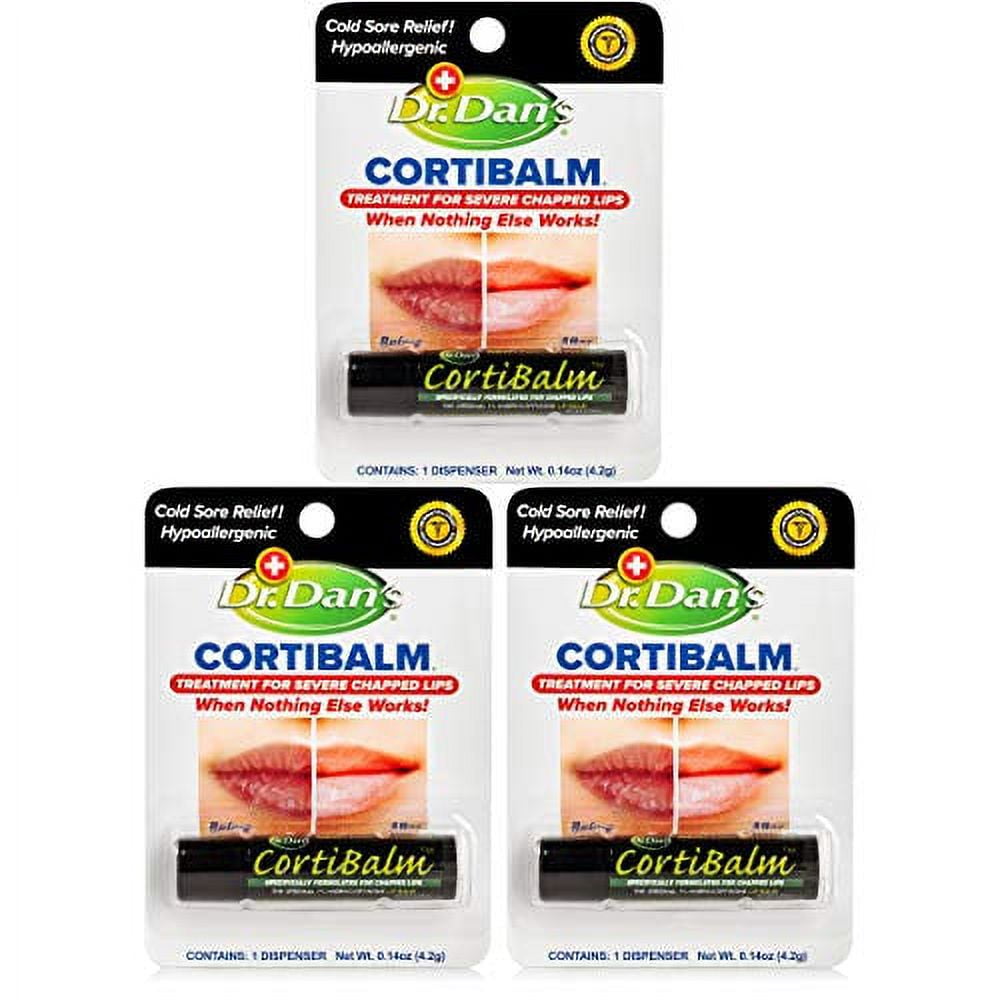 Dr. Dan's CortiBalm Lip Balm Hypoallergenic Cool Sore Relief, .14 oz, 3 ...