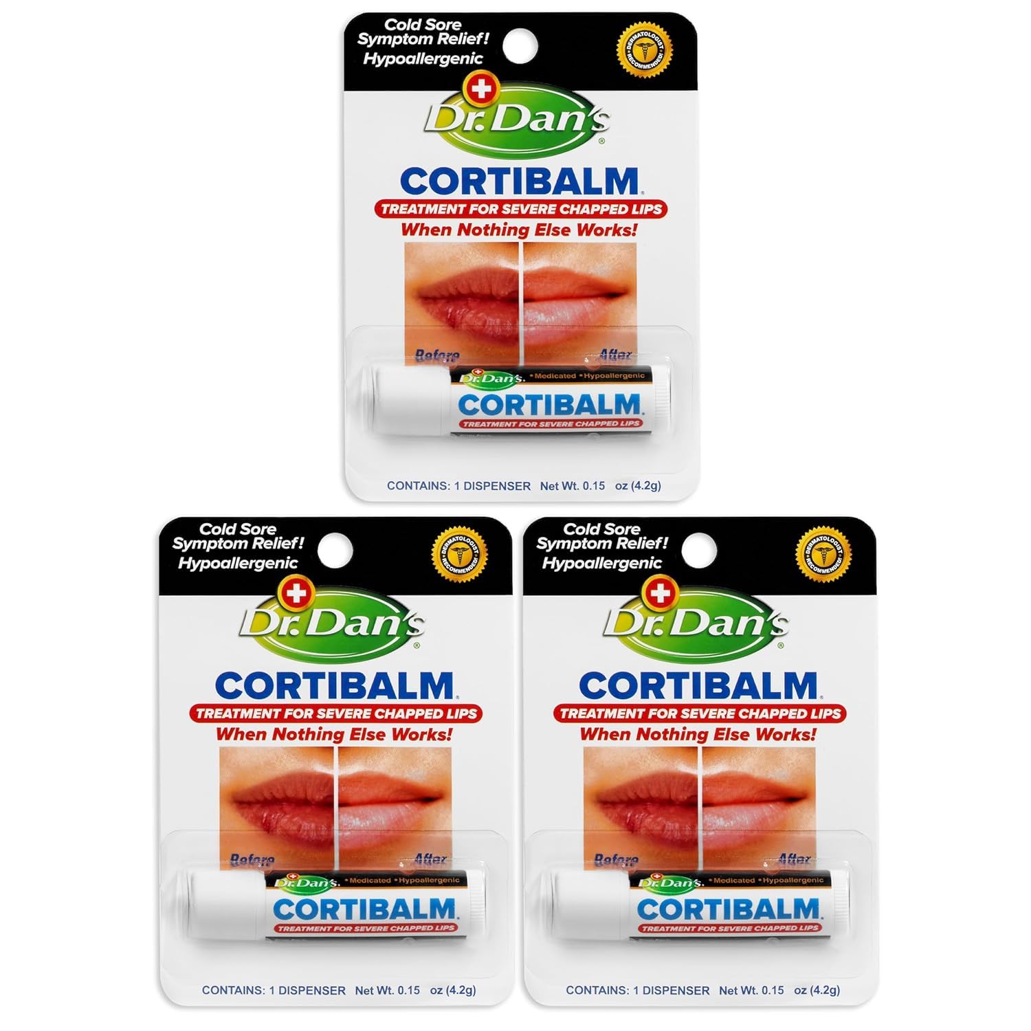 Dr. Dan's Cortibalm -3 Pack -for Dry Cracked Lips - Healing Lip Balm ...