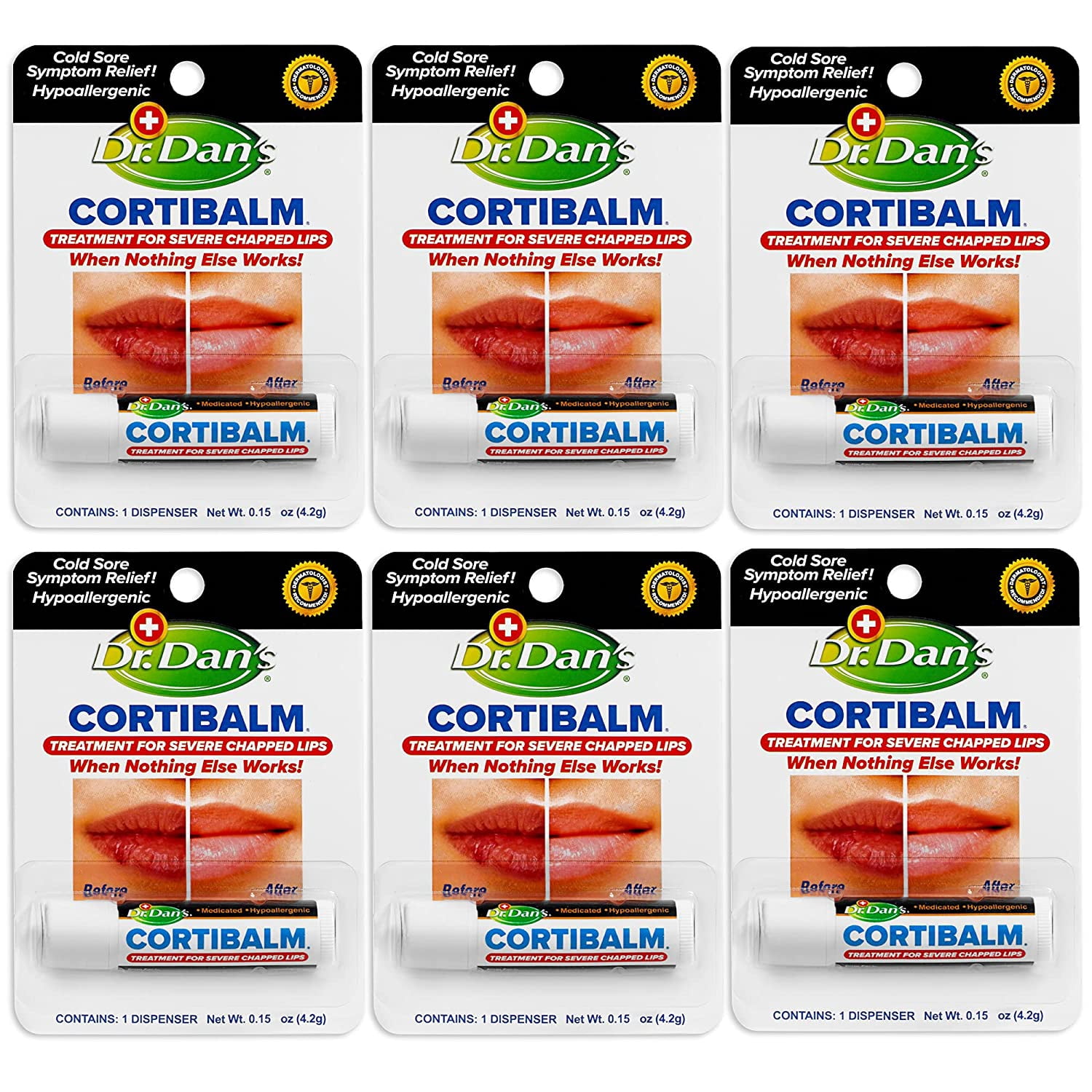 Dr. Dan's Cortibalm-6 Pack-for Dry Cracked Lips - Healing Lip Balm for ...