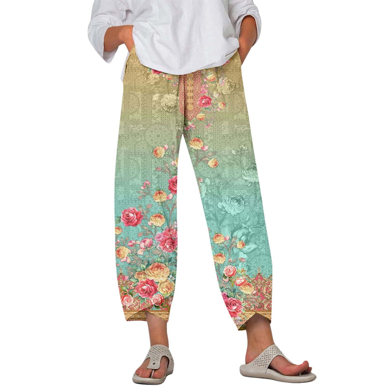 Dr Eam Fashion Pants Womens Baggy Wide Leg Capris Womens Summer Cropped