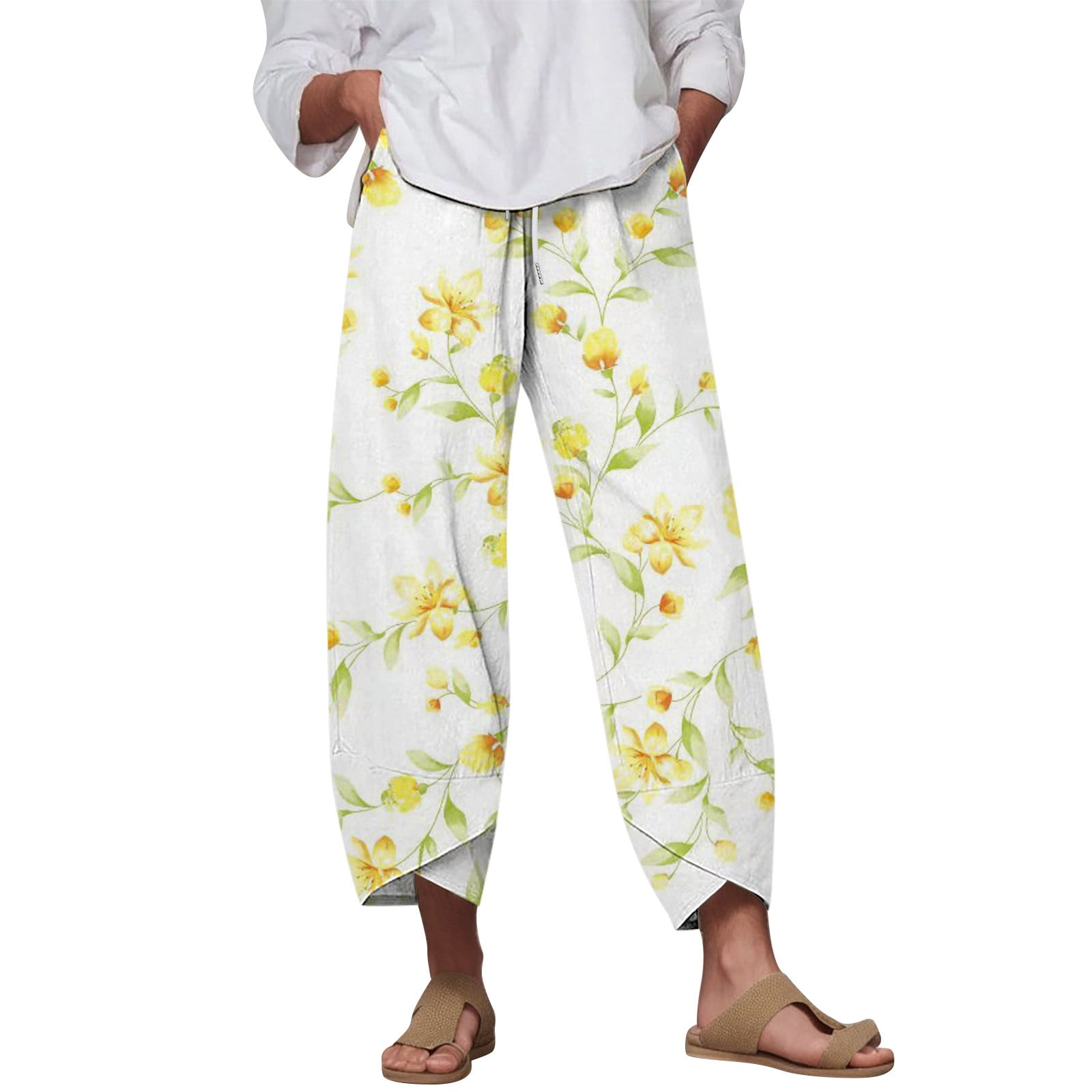 Dr Eam Fashion Pants Womens Baggy Wide Leg Capris Womens Summer Cropped