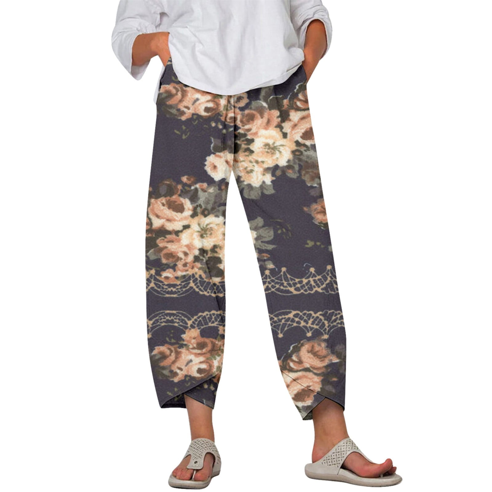 Dr Eam Fashion Trousers Womens Baggy Wide Leg Capris Womens Summer