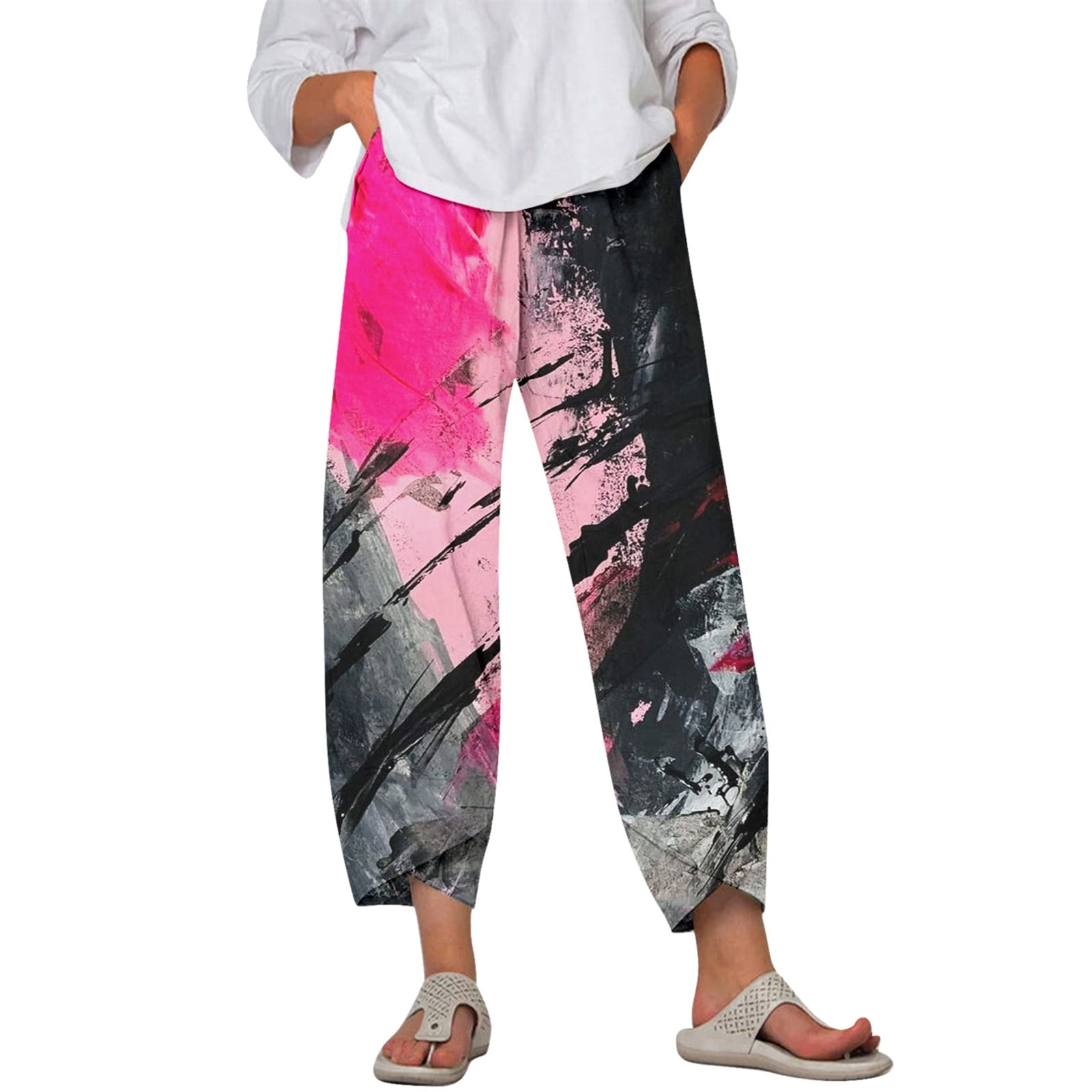 Dr Eam Fashion Trousers Womens Summer Baggy Wide Leg Capris Cropped