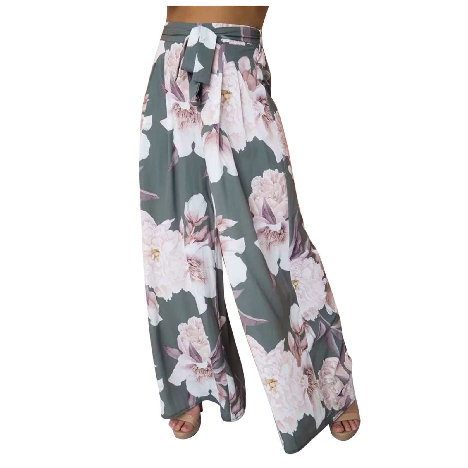 Dr Eam Womens High Waist Loose Chiffon Print Casual Baggy Wide Leg Long