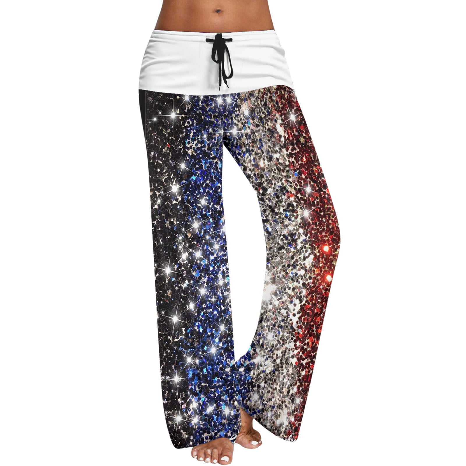 Dr Eam Womens High Waist Pocket Strip Elastic Waist Printed Loose Yoga