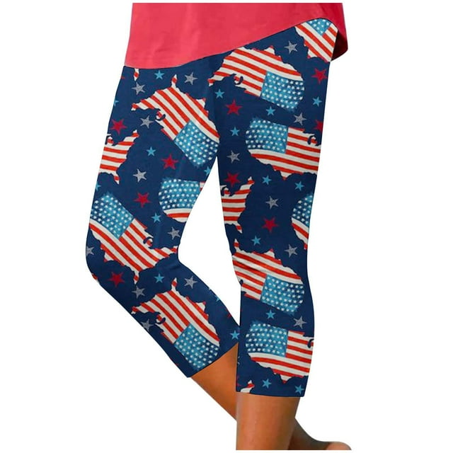 Dr Eam Womens Independence Day Flag Print Sport Skinny Leggings Cropped