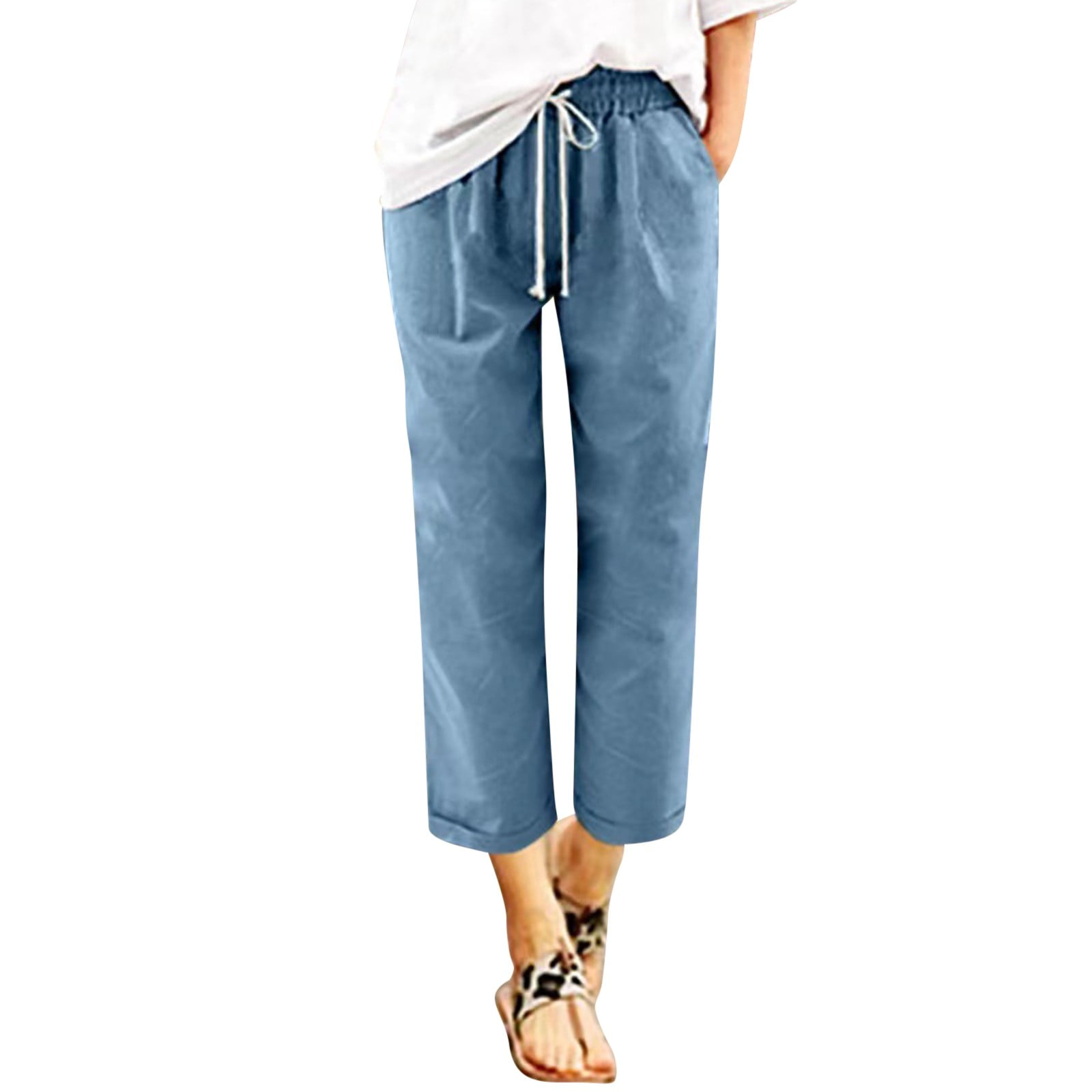 Dr Eam Womens Plus Size Baggy Wide Leg Fashion Solid Color Cotton Flax