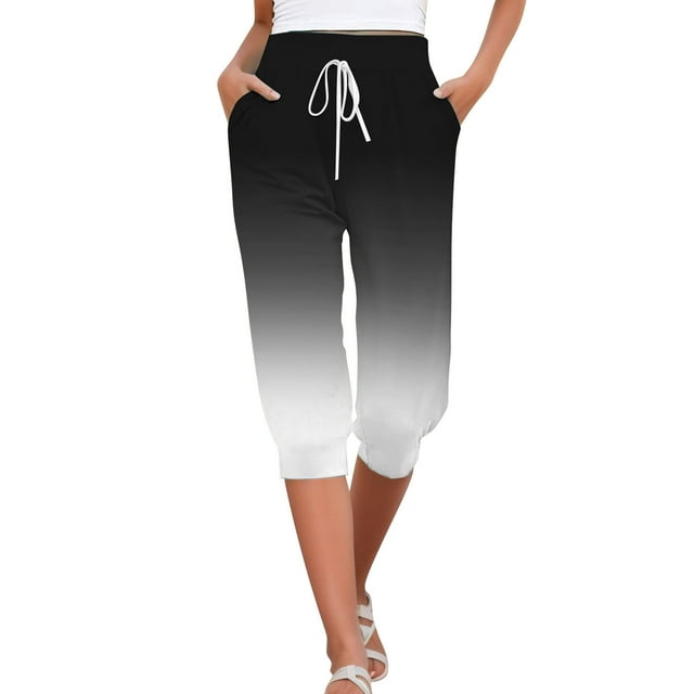Dr Eam Womens Trousers Casual Trendy Gradient Pring Capri Pants Female