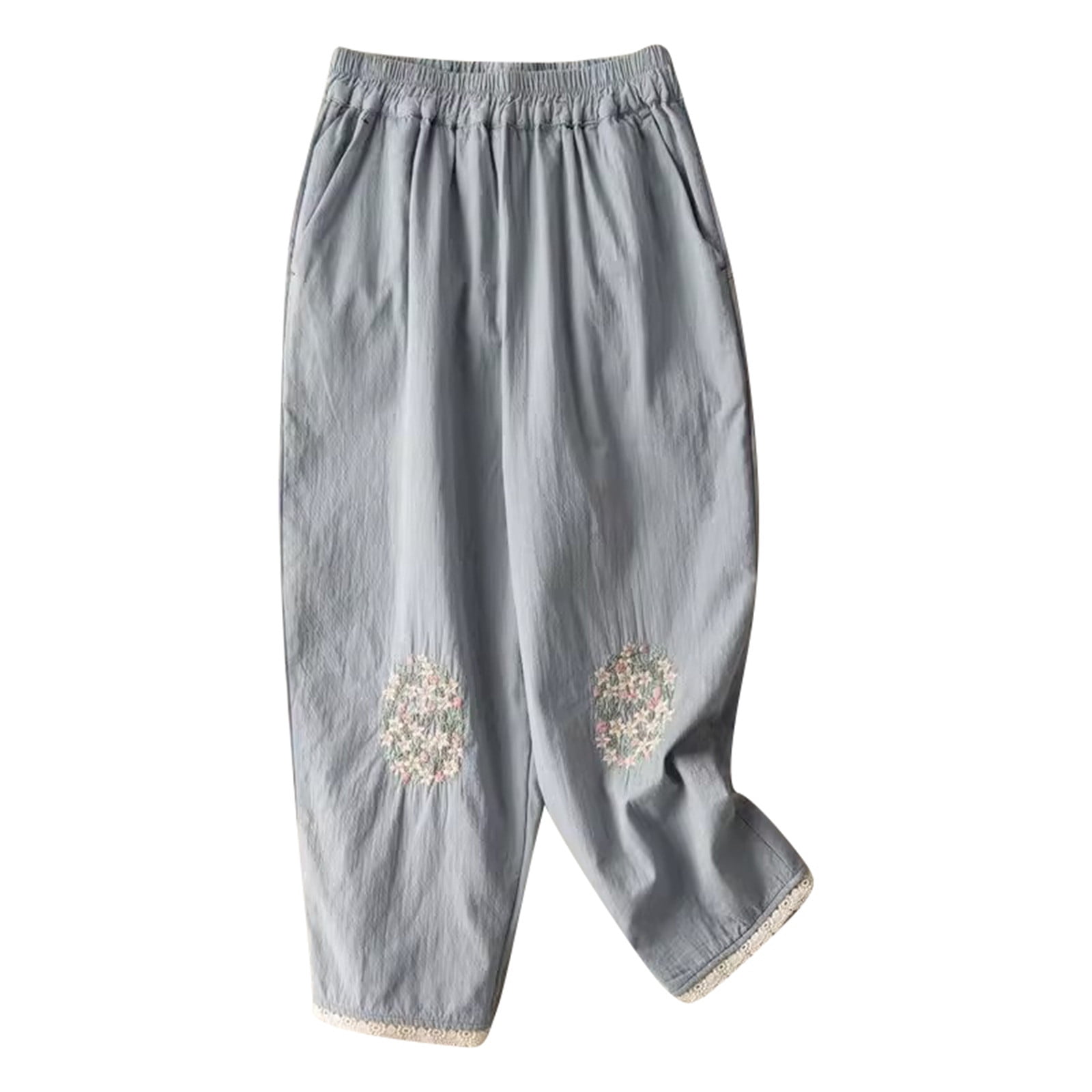 Dr.Eam Womens Trousers Cotton Embroidered Boho Vintage Loose Fit Lace ...