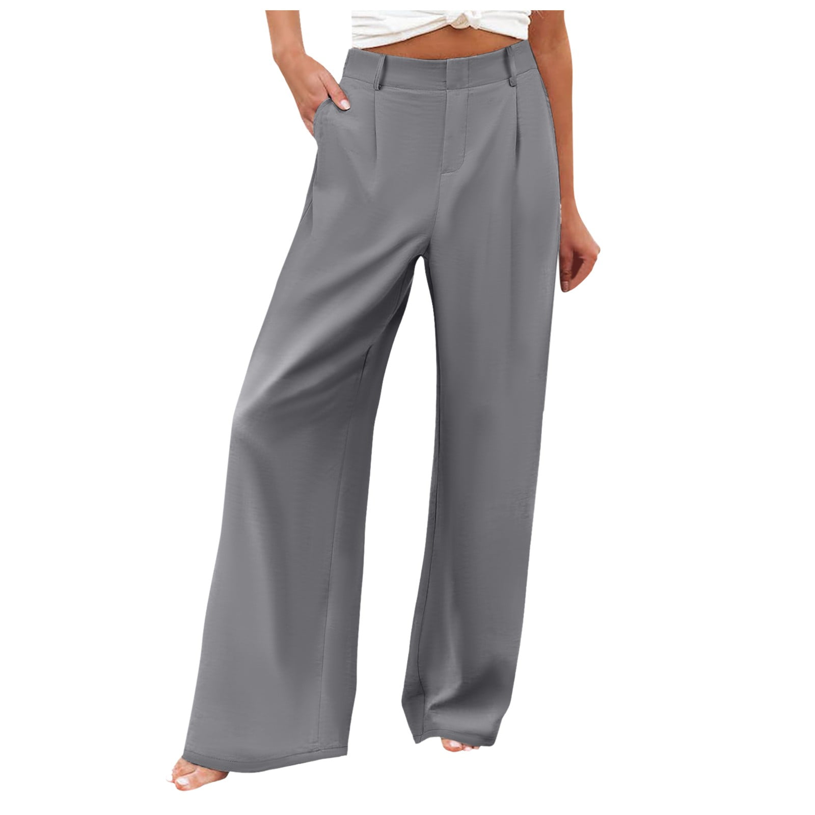 Dr Eam Womens Trousers High Rise Fashion Elastic Waist Baggy Wide Leg