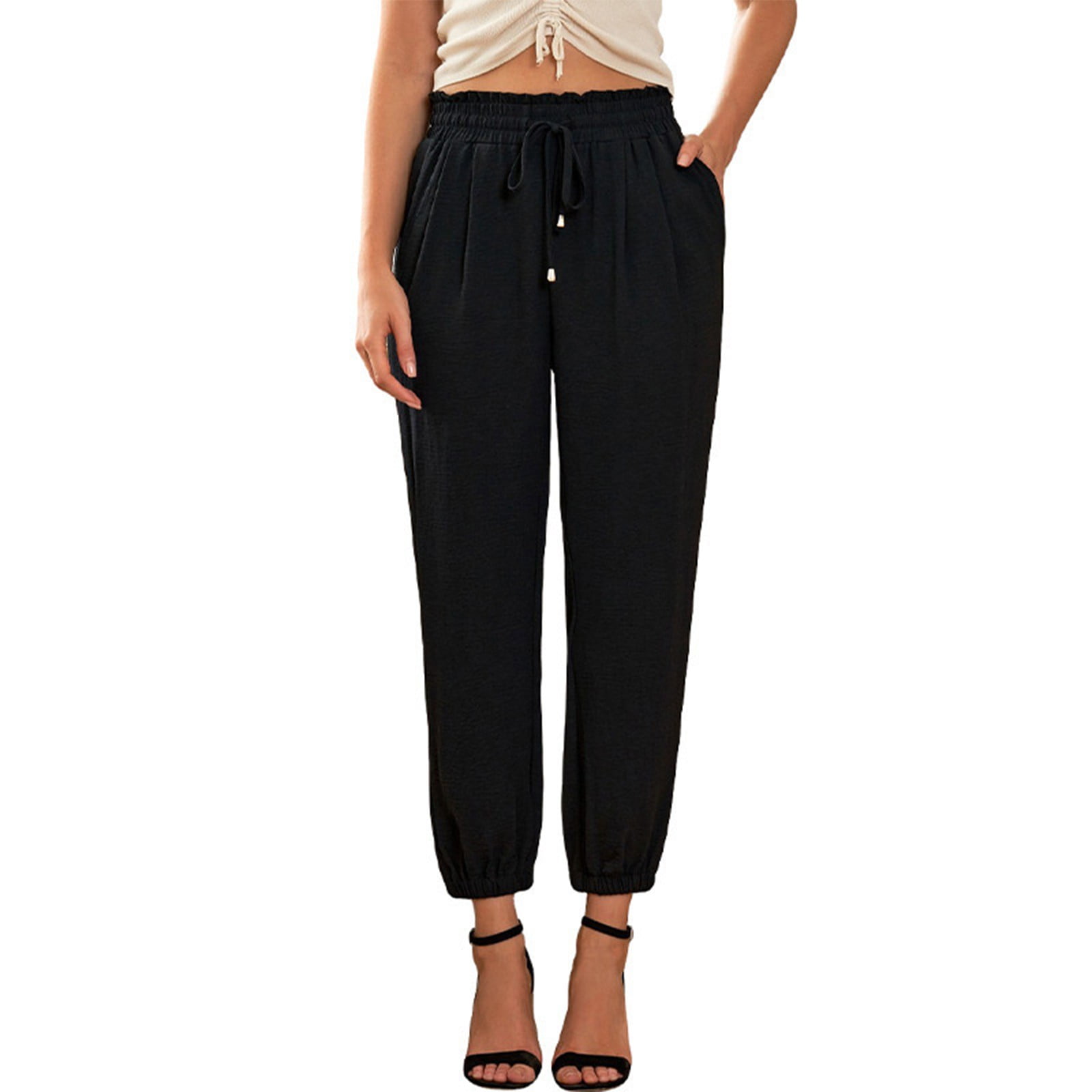 Dr Eam Womens Trousers High Waist Lace Up Pants Solid Color Versatile