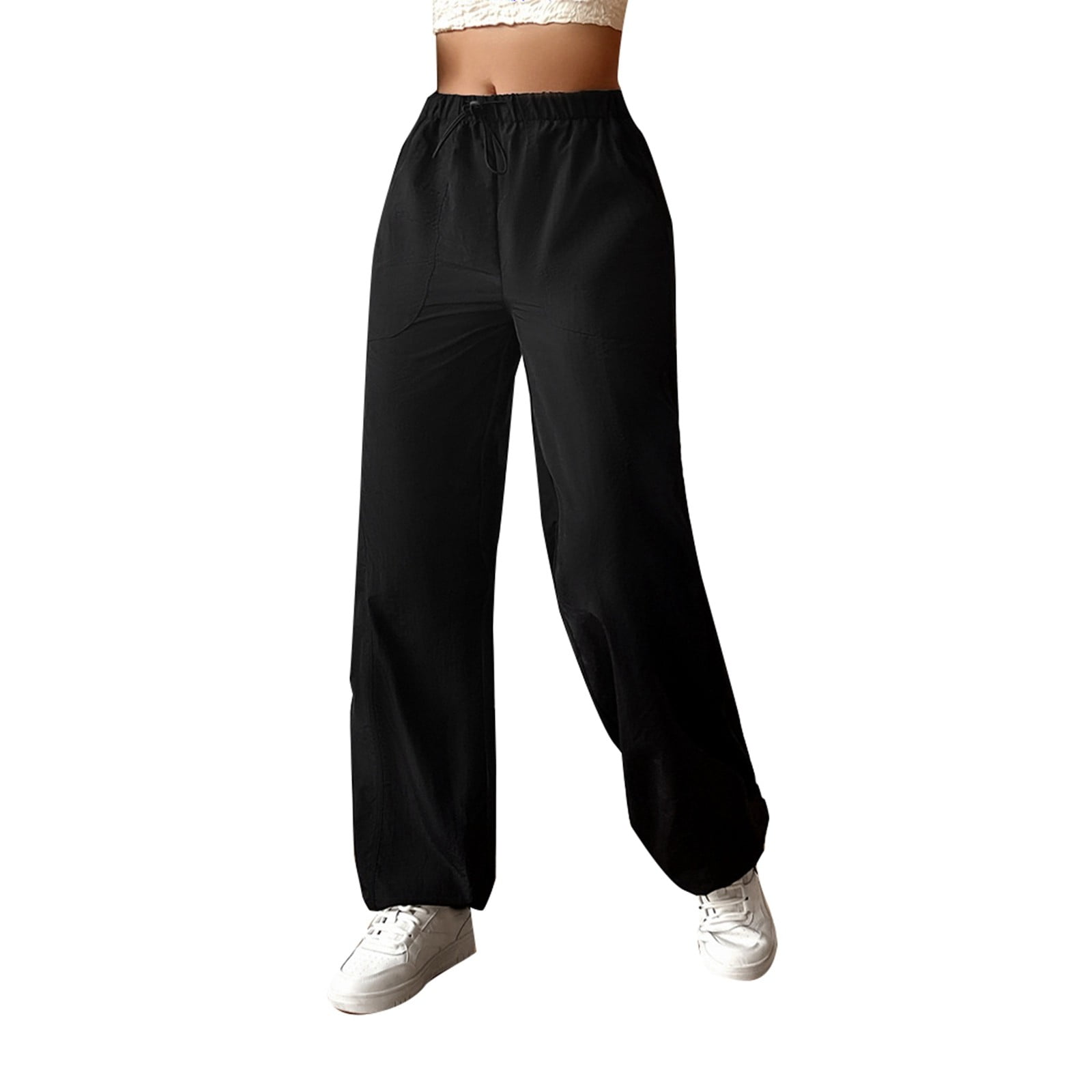 Dr Eam Womens Trousers Plus Size Cargo Solid Elastic Waist Pocket