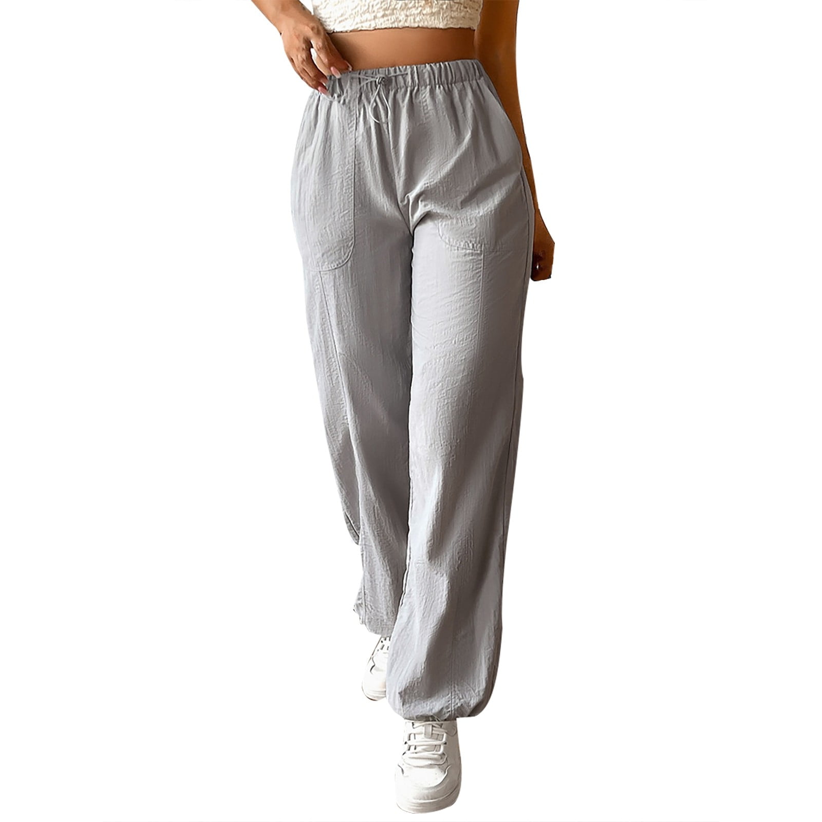 Dr Eam Womens Trousers Plus Size Cargo Solid Elastic Waist Pocket